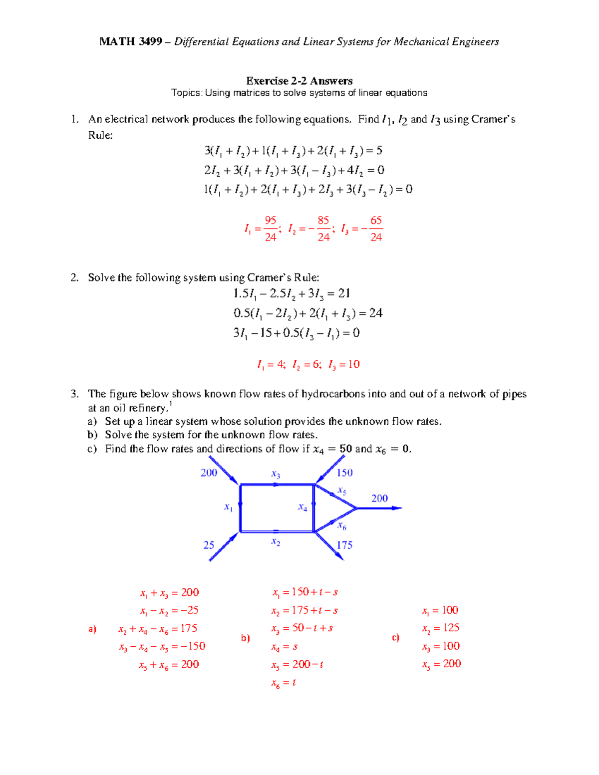 Exercise 2-2 - Answers - Exercise 2-2 Answers Topics: Using matrices to ...