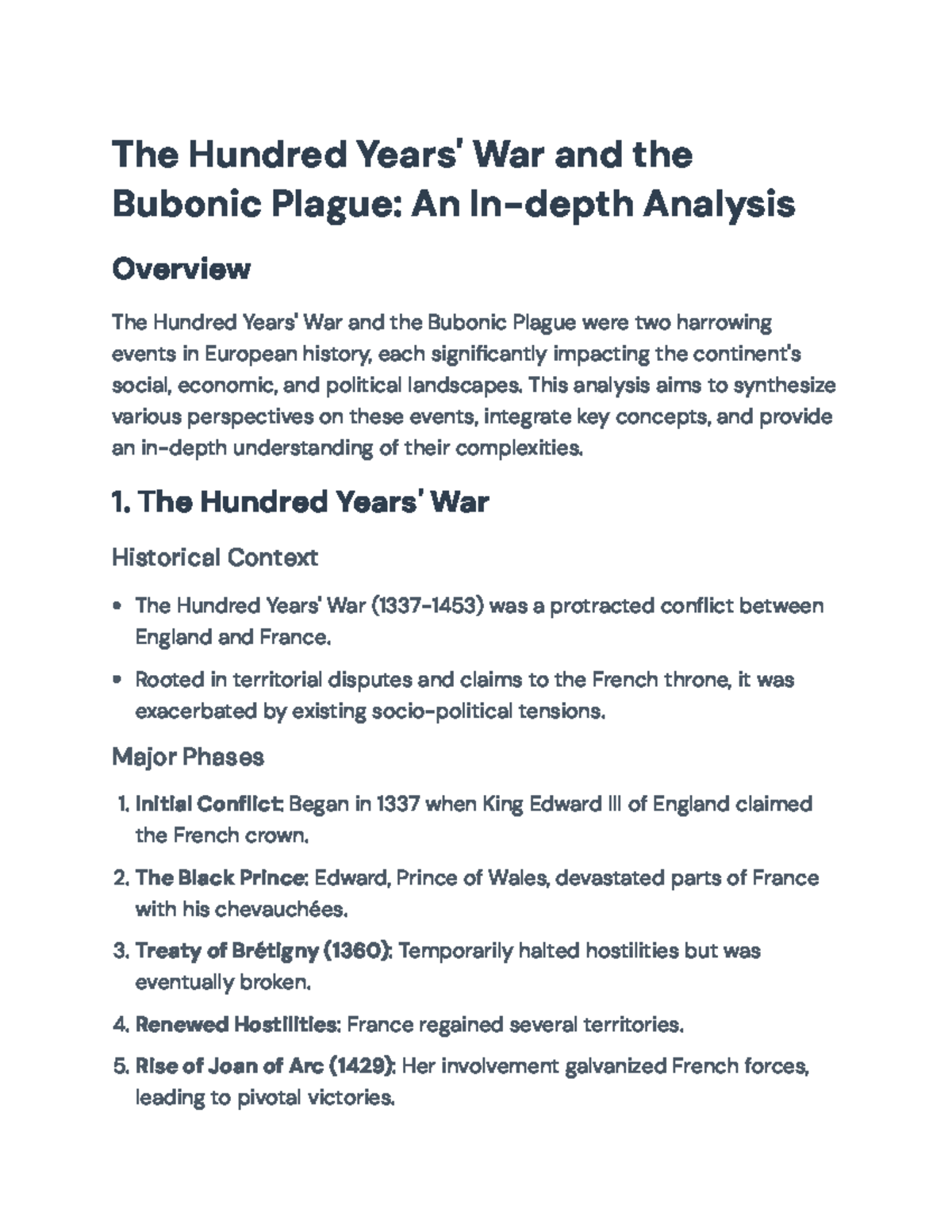 The Hundred Years' War & Bubonic Plague: An In-depth Analysis (Hist 101 ...