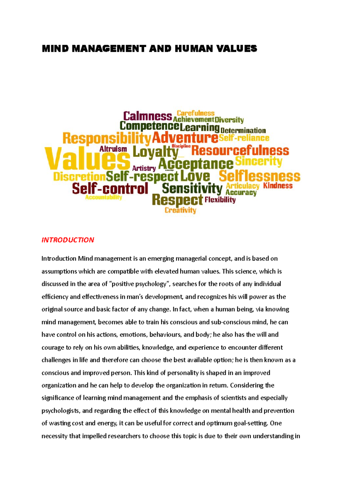 MIND Management AND Human Values - MIND MANAGEMENT AND HUMAN VALUES ...