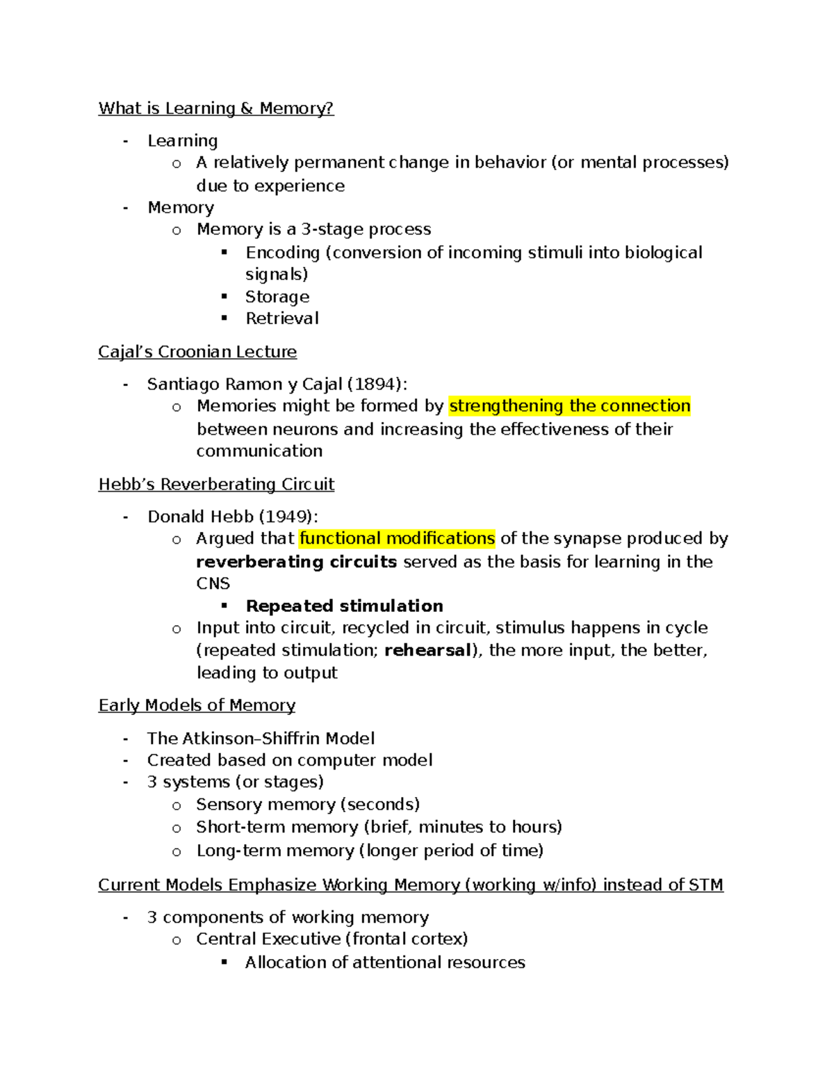 Learning & Memory: Concepts, Models, & Mechanisms (PSY 101) - Studocu