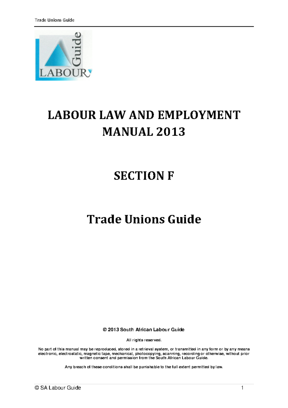 SA Labour Guide: Comprehensive Trade Unions Manual (2013) - Studocu