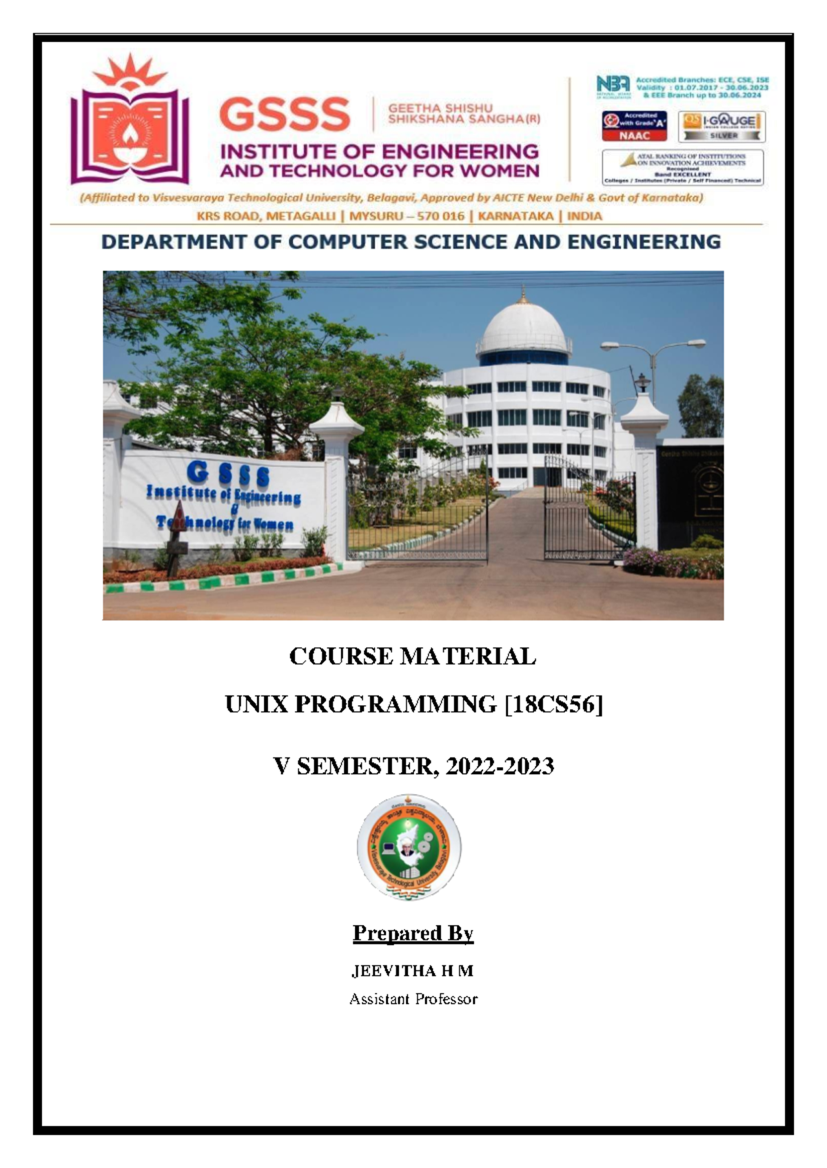 UNIX Programming Course Material [18CS56] - Complete Guide for 5th Sem - Studocu