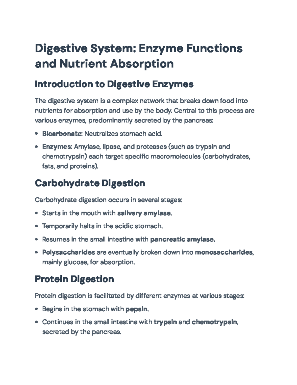 Digestive System: Enzyme Functions and Nutrient Absorption Overview ...