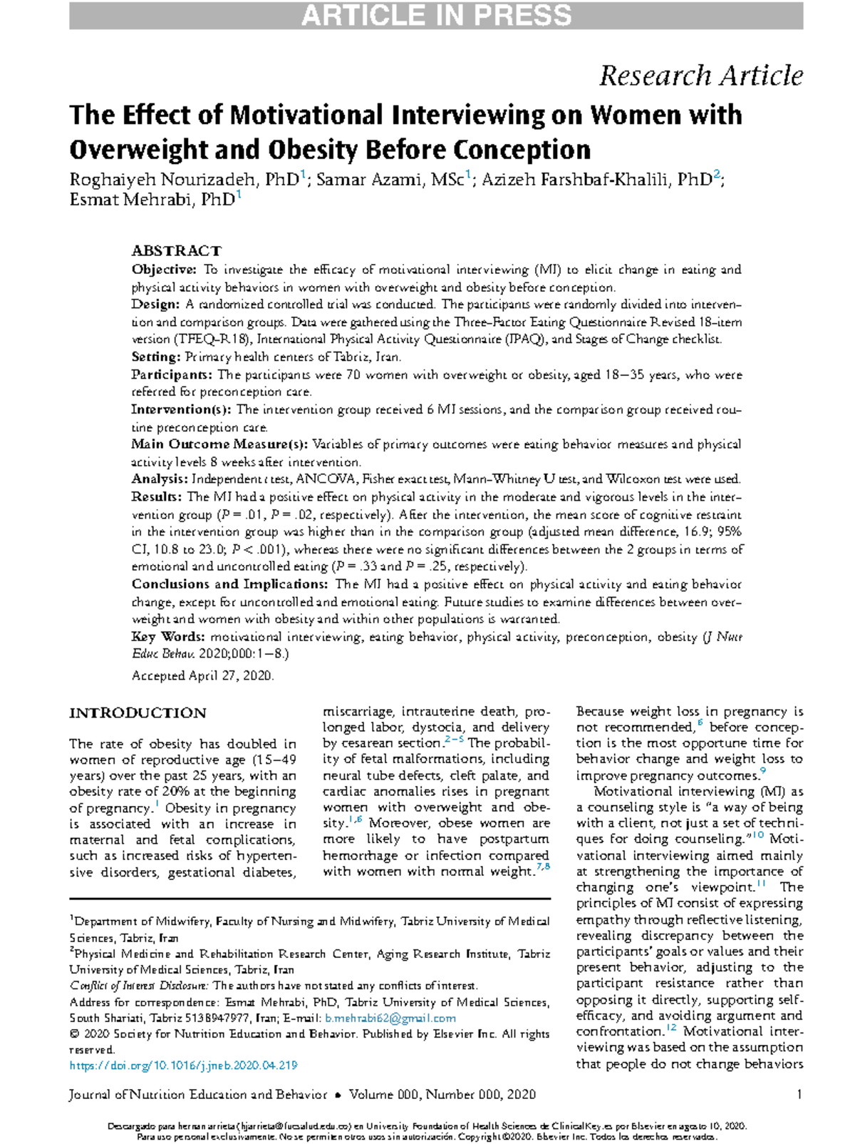 The Effect of Motivational Interviewing on Women with Overweight and ...
