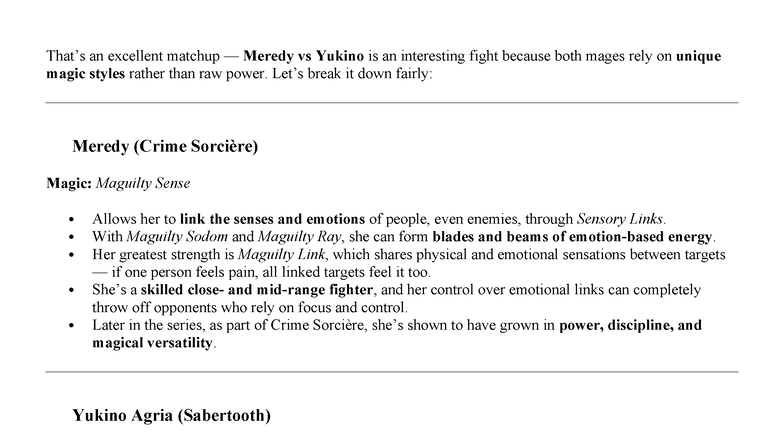 Meredy vs Yukino: A Tactical Showdown in Mage Combat - Studocu