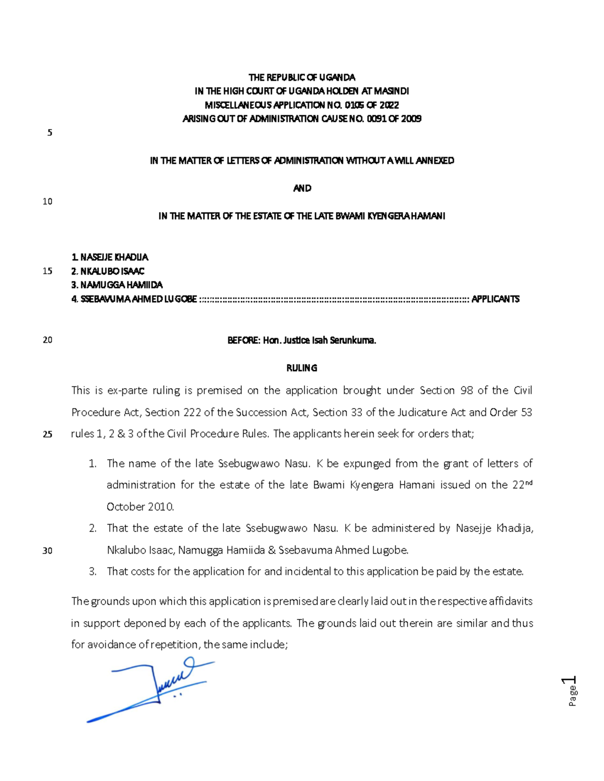 In the matter of an application for letters of administration without a ...