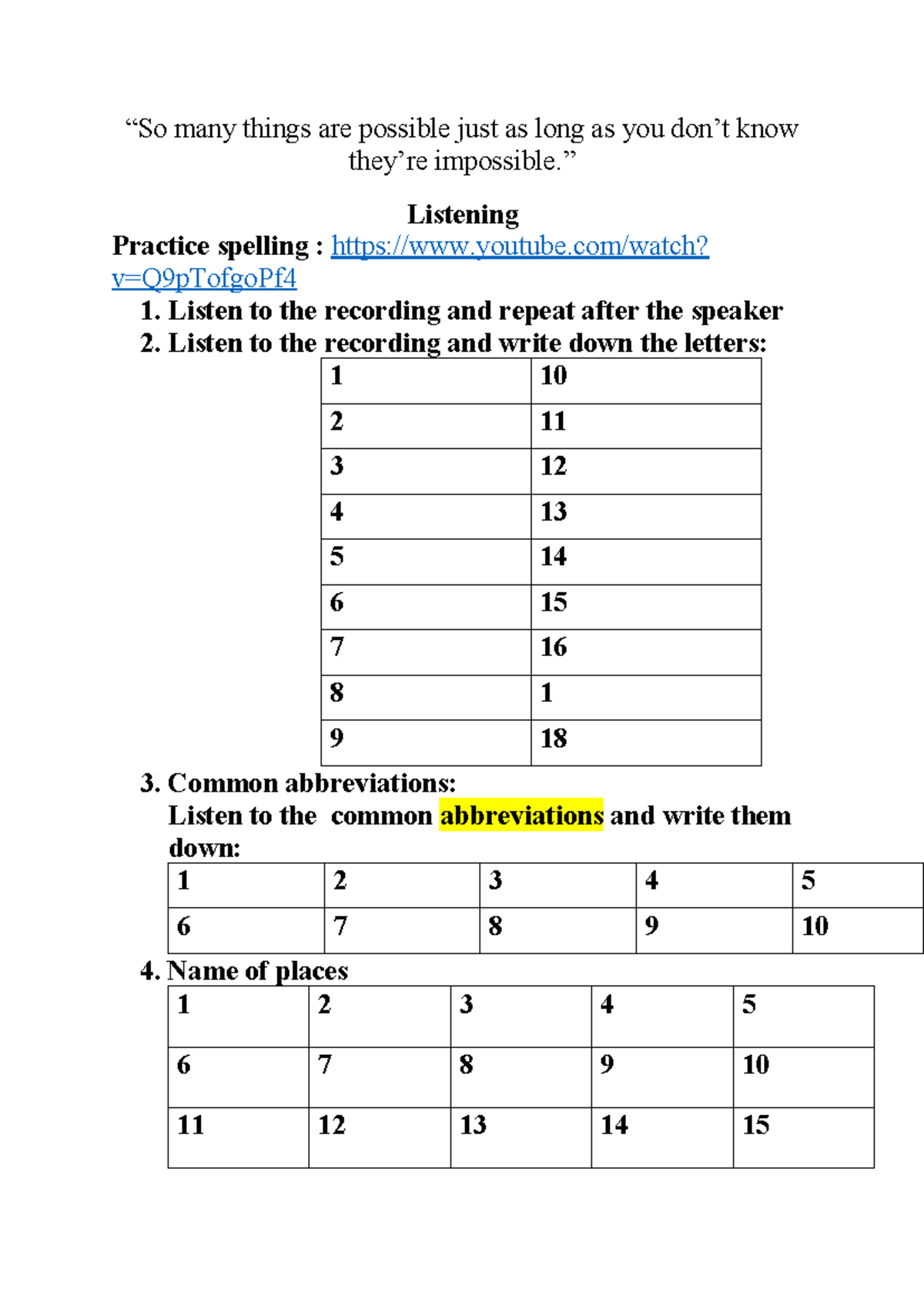 Listening Practice: Spelling & Conversation Skills (Course Code: LP101 ...