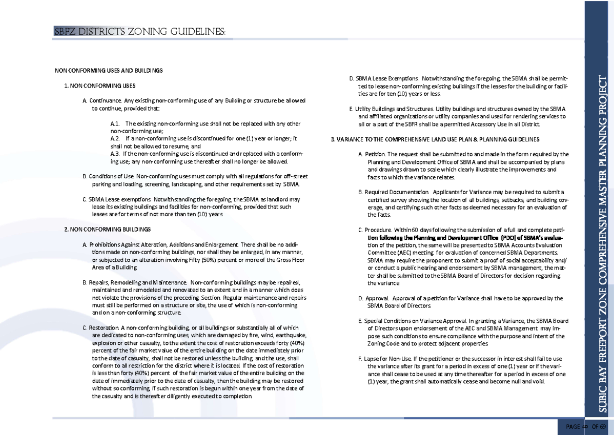 SBFZ Zoning Guidelines: Non-Conforming Uses & Variance Procedures - Studocu
