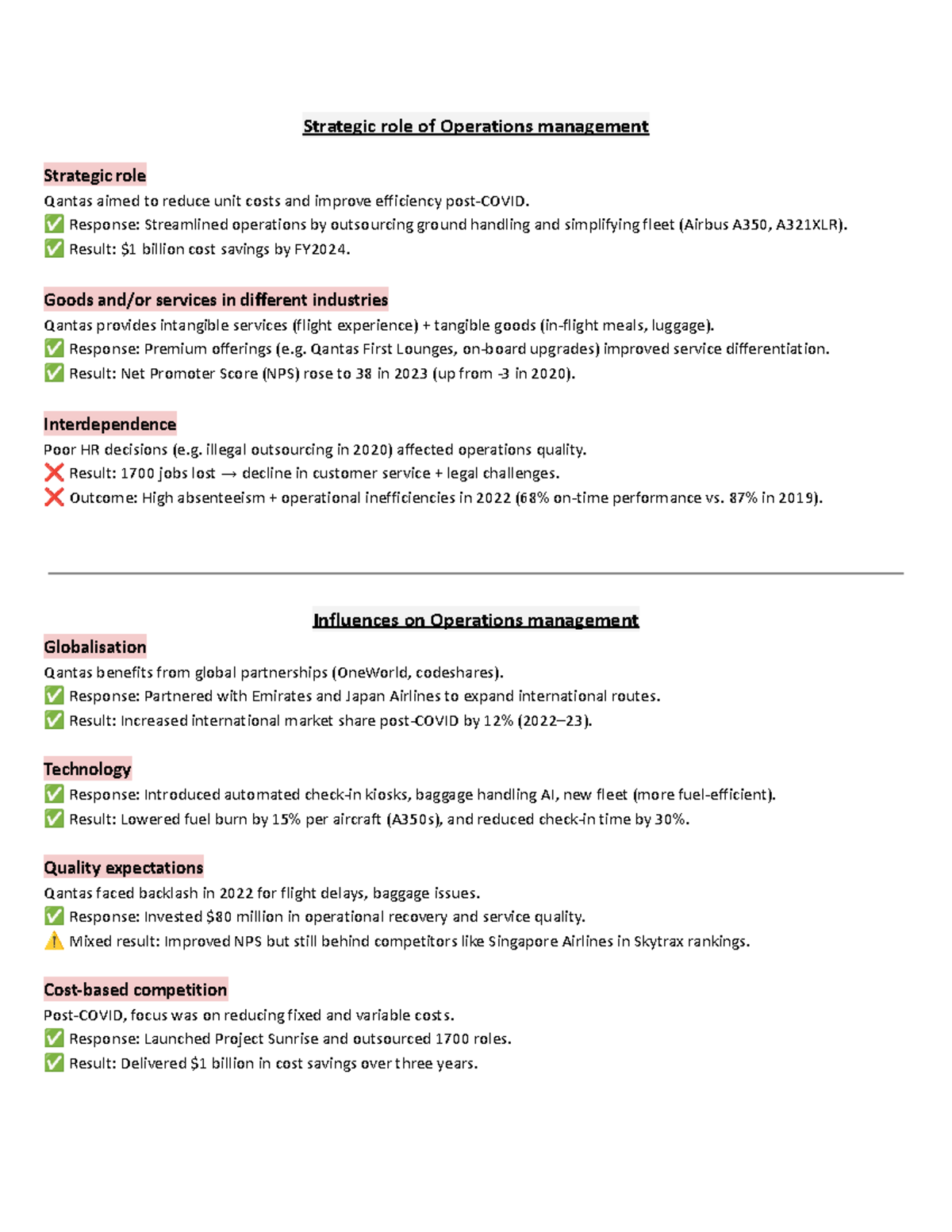 Qantas Operations Management Case Study: Strategies & Outcomes - Studocu