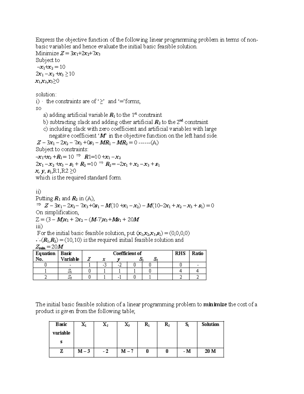 Linear Programming Problem: Objective Function & Initial Solution (MTH ...