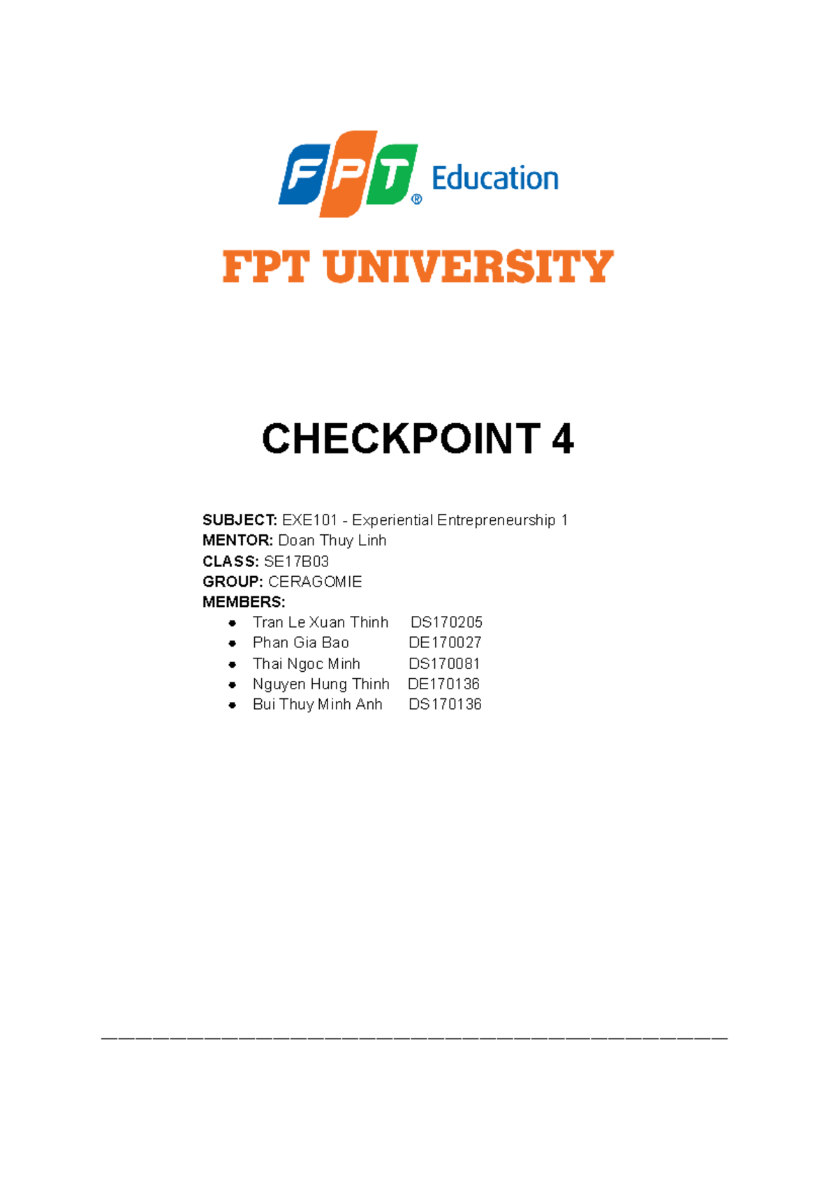 Ceragomie EXE101 Checkpoint 4 Report for SE17B Class - Studocu