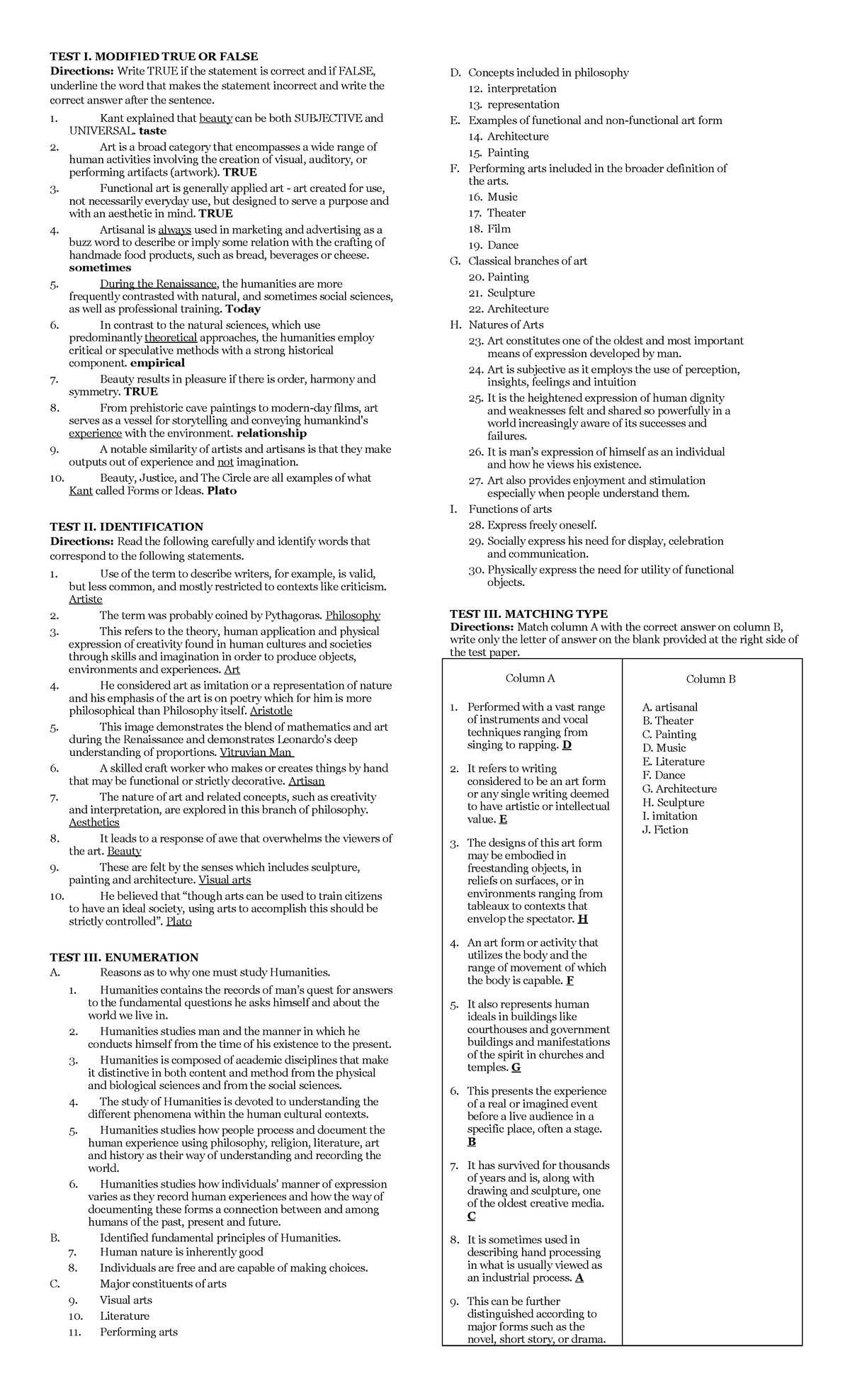 Reviewer in Art Appreciation Quiz about the History, Function and Types ...