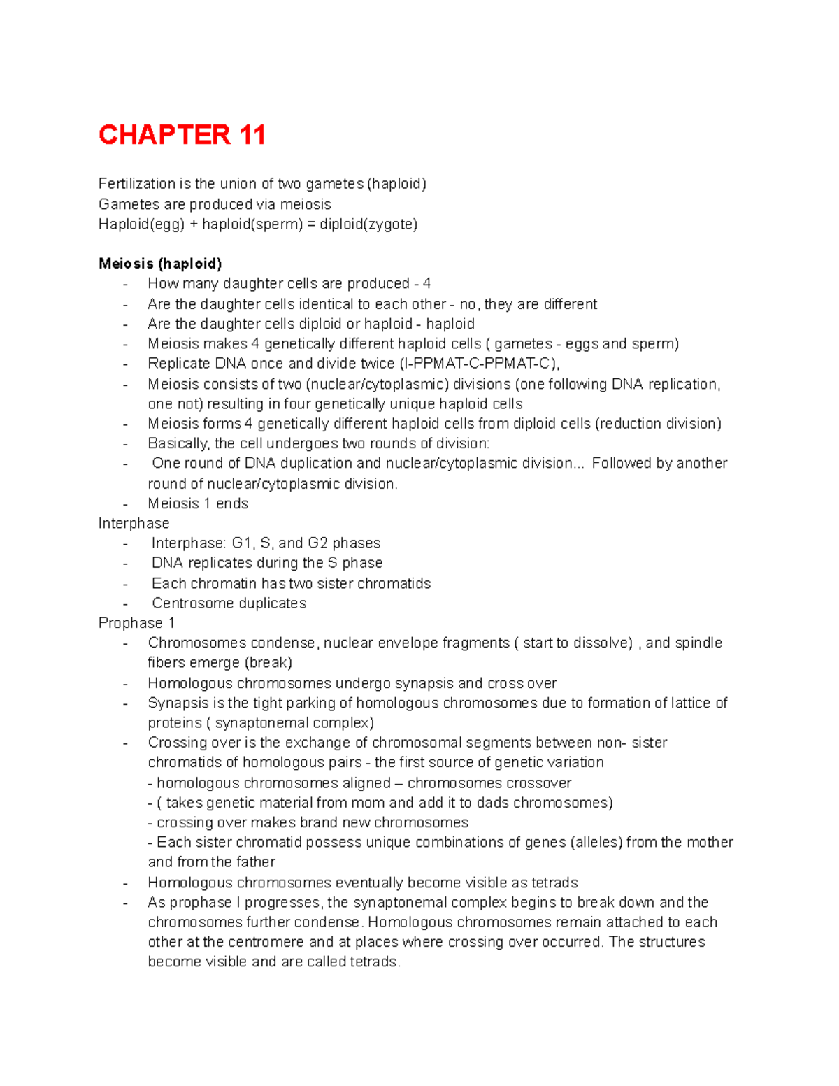 Chapter 11 & 12: Meiosis and Mendelian Genetics Exam Review Notes ...