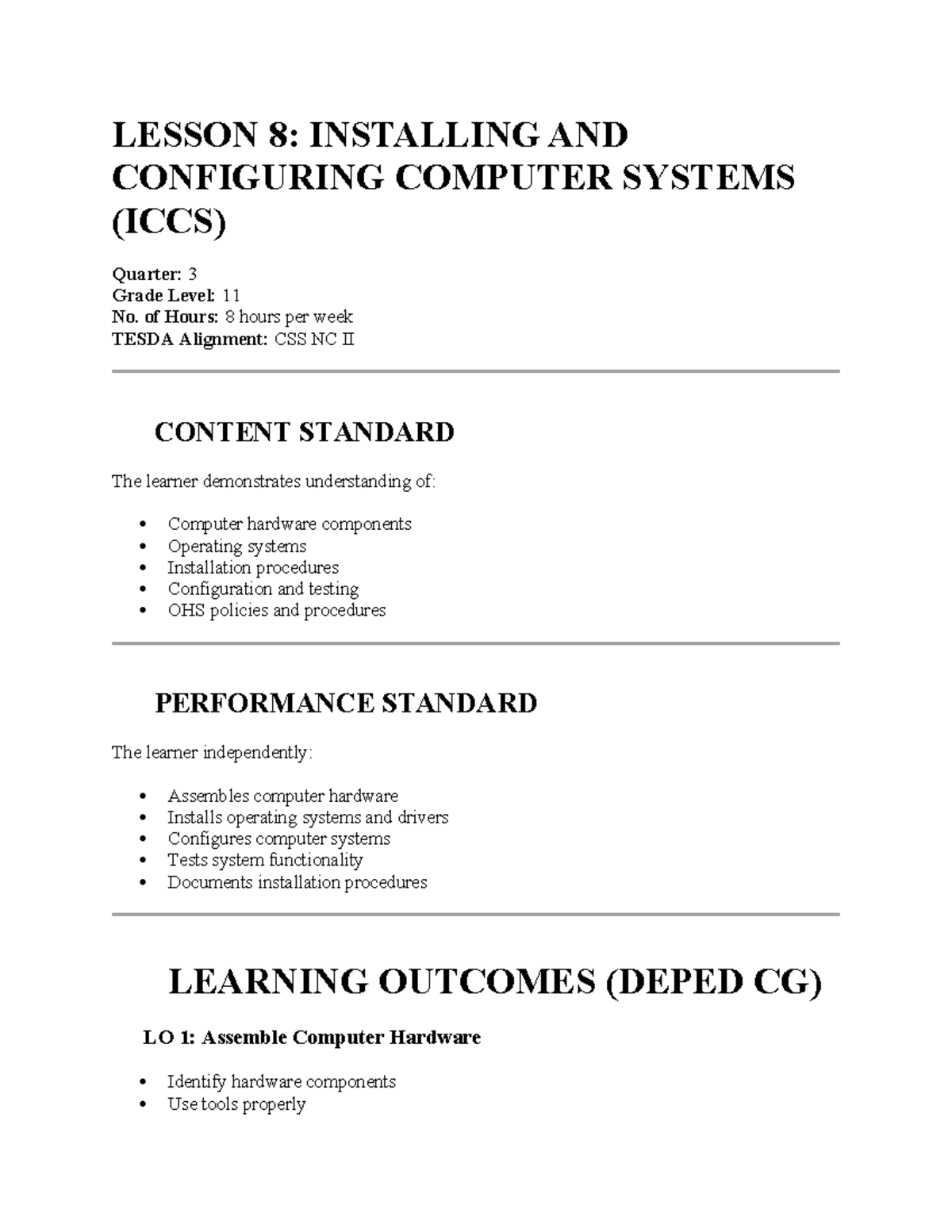 Lesson 8: Installing & Configuring Computer Systems (ICCS) - Studocu