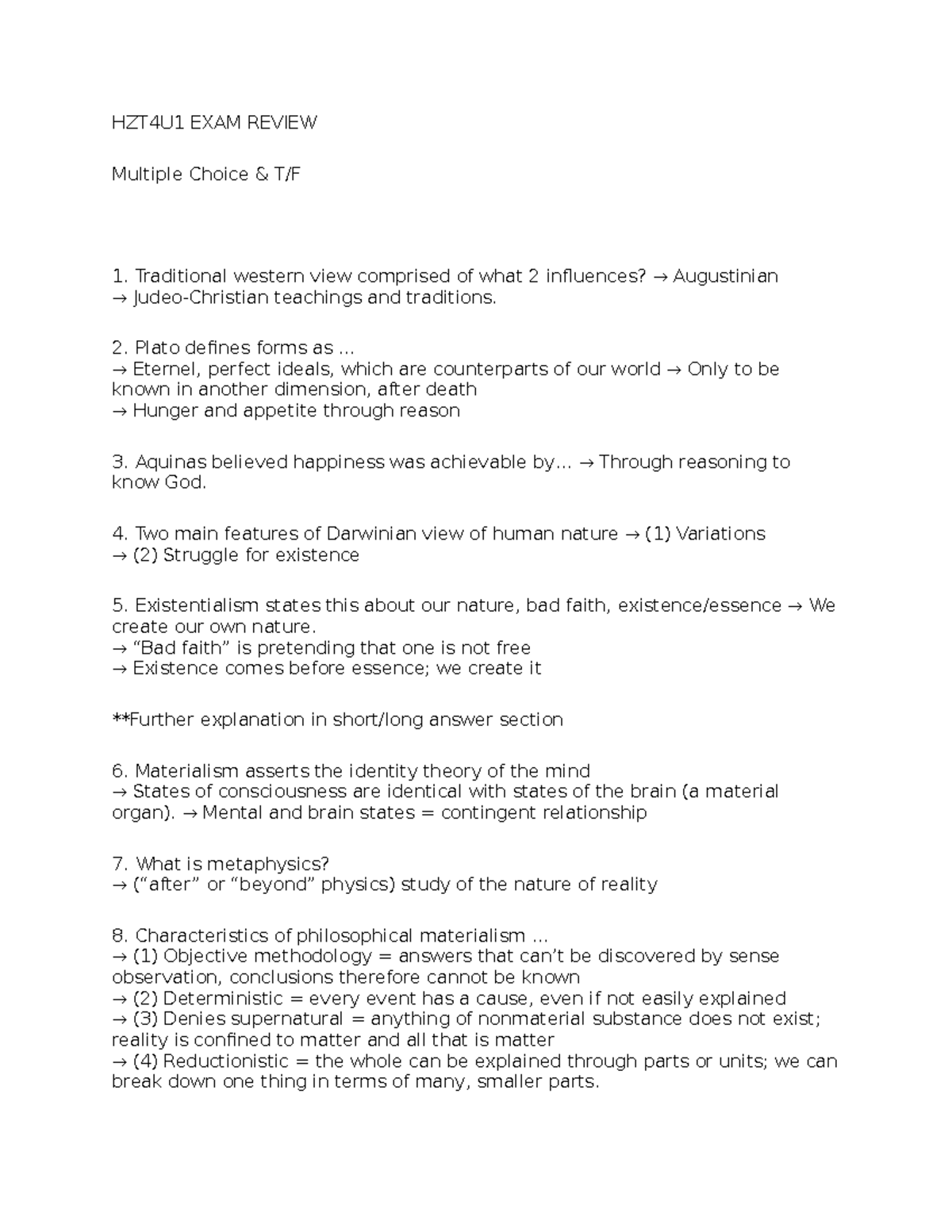 HZT4U1 EXAM Review - HZT4U1 EXAM REVIEW Multiple Choice & T/F ...