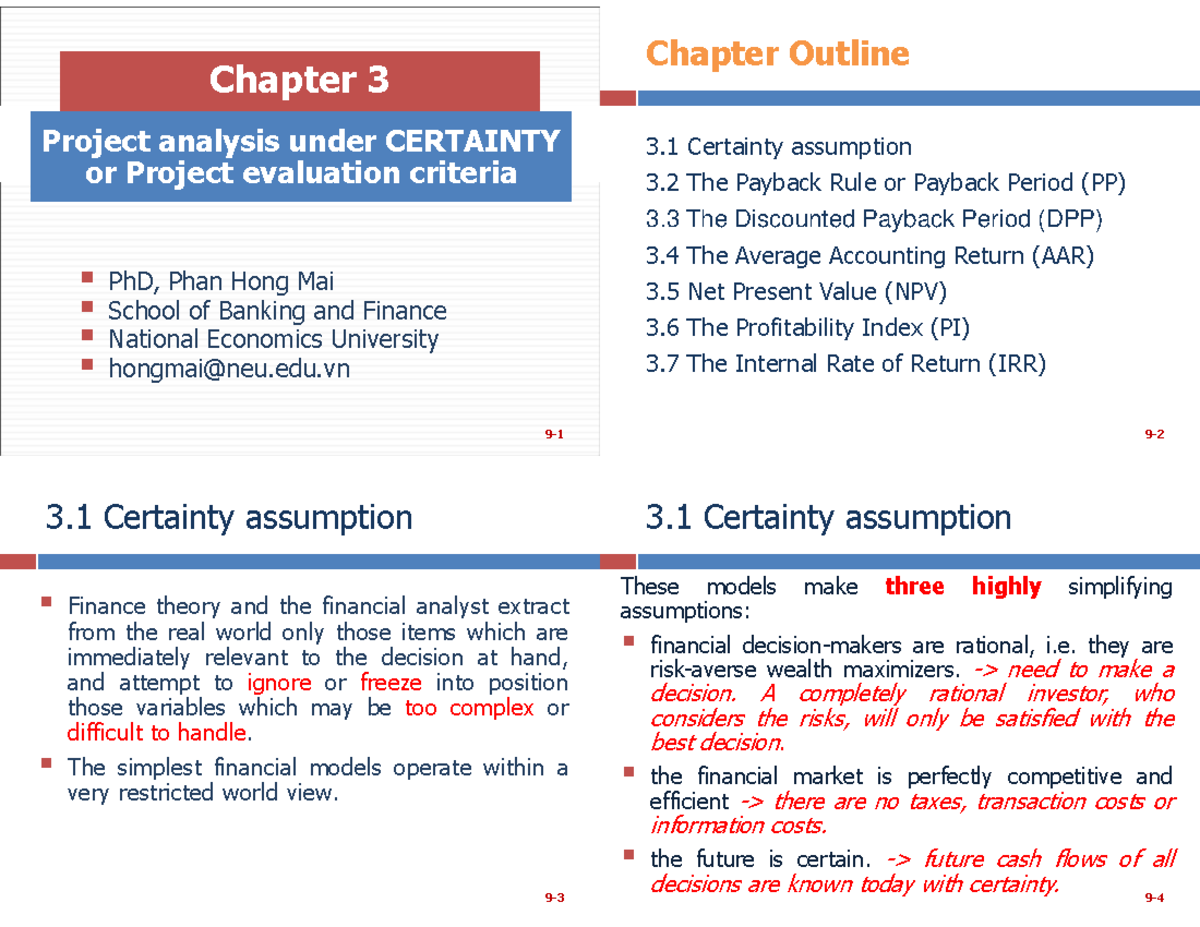 Chapter 3: Project Evaluation Criteria under Certainty (CB) - Studocu