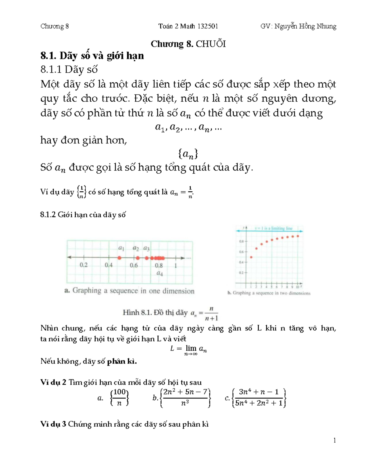 Tổng hợp Chương 8: Dãy Số và Giới Hạn - Toán 2 Math 132501 - Studocu
