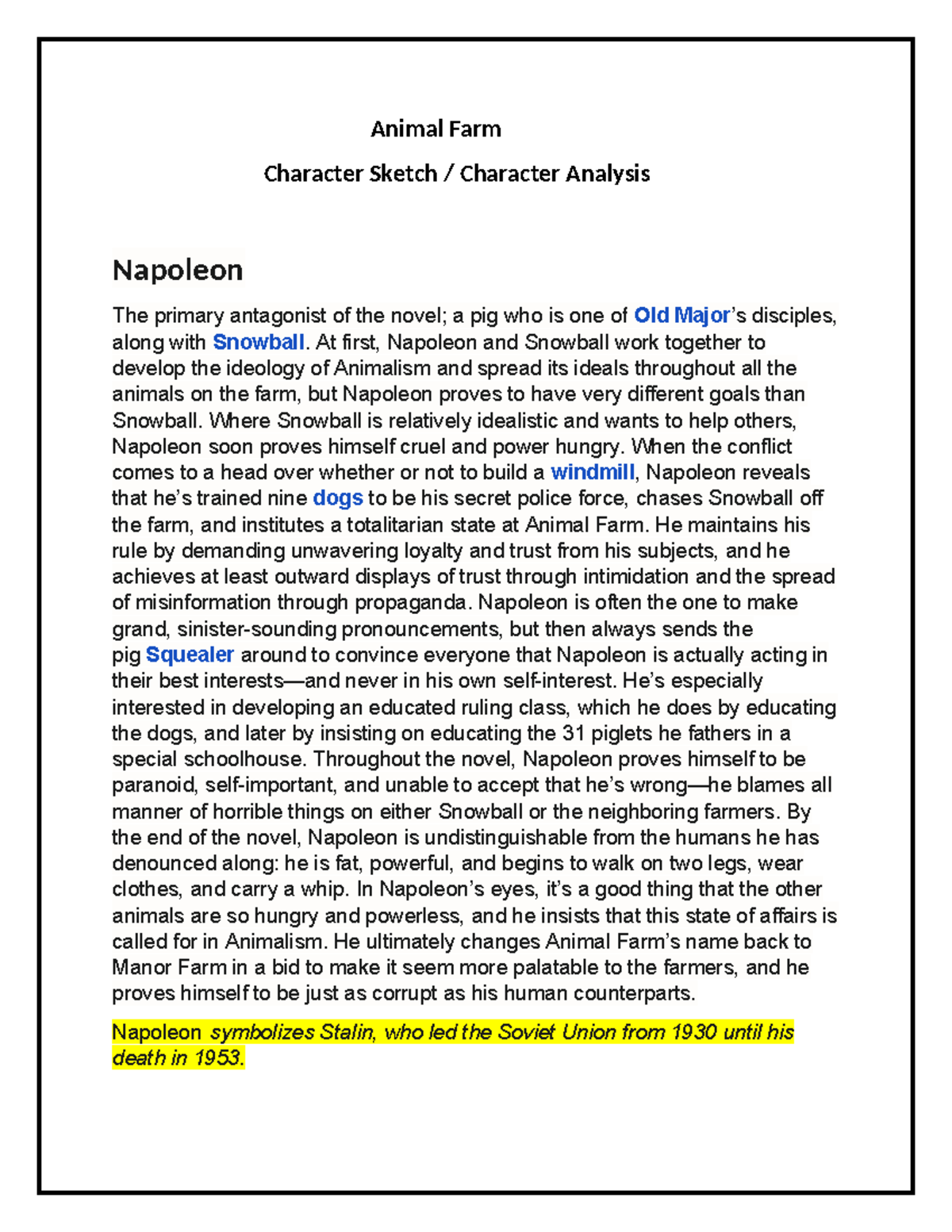Character Analysis of Animal Farm - Animal Farm Character Sketch ...