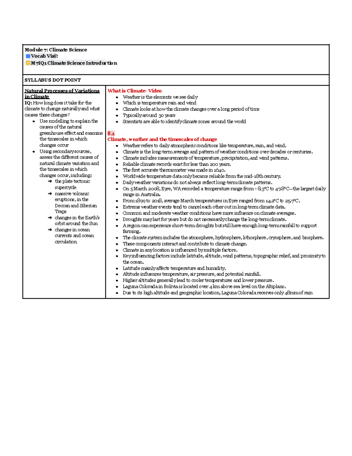 Module 7: Climate Science Vocab & Natural Processes (EES Notes HSC ...