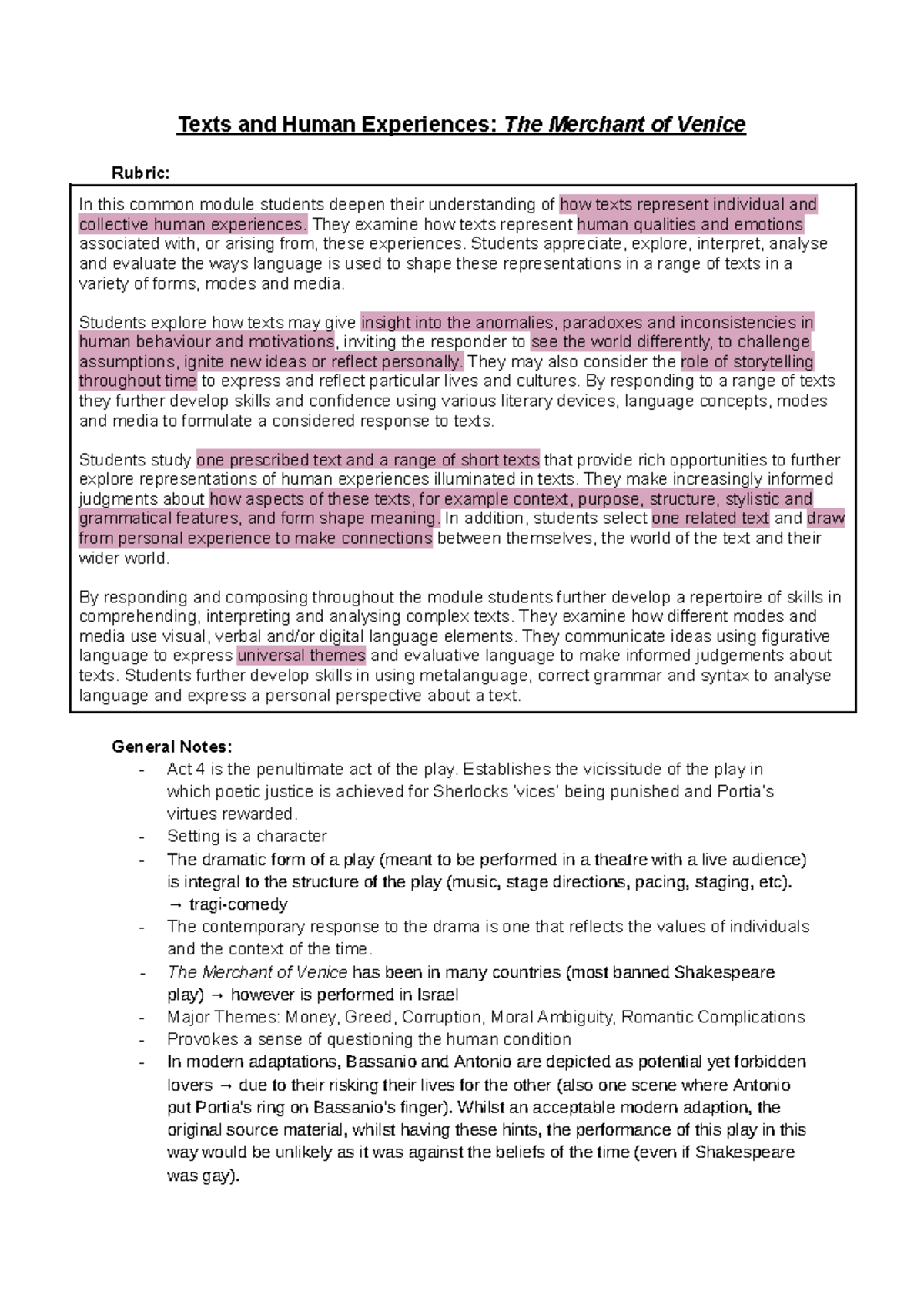 Common Module The Merchant of Venice.docx - Texts and Human Experiences ...