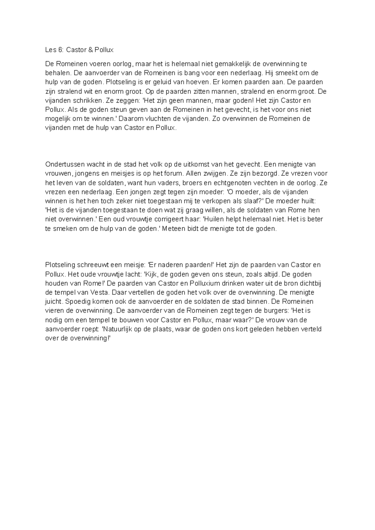 Les 6: Castor en Pollux en de Overwinning van de Romeinen - Studeersnel