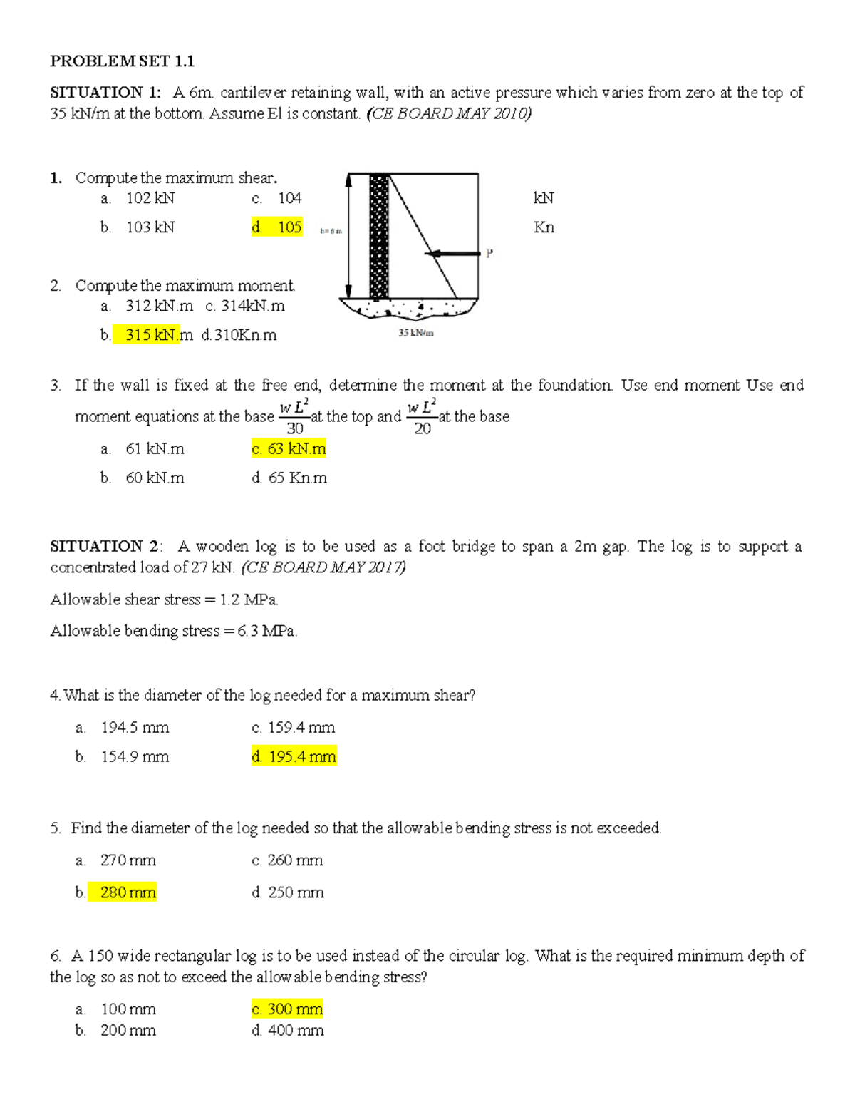 CE 2010 Problem Set 1: Structural Analysis and Design Questions - Studocu
