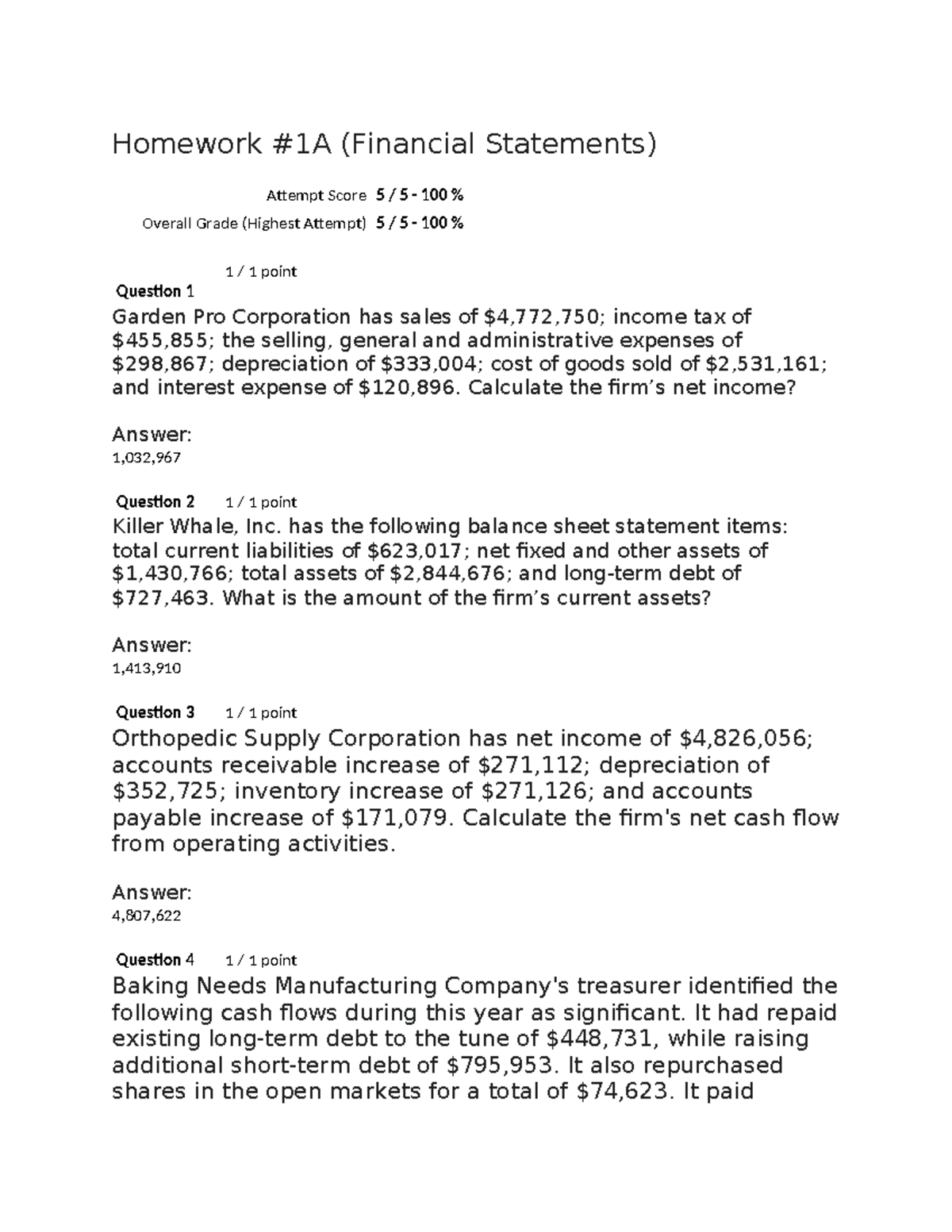 HW1A - Homework 1A: Financial Statements Analysis - Studocu