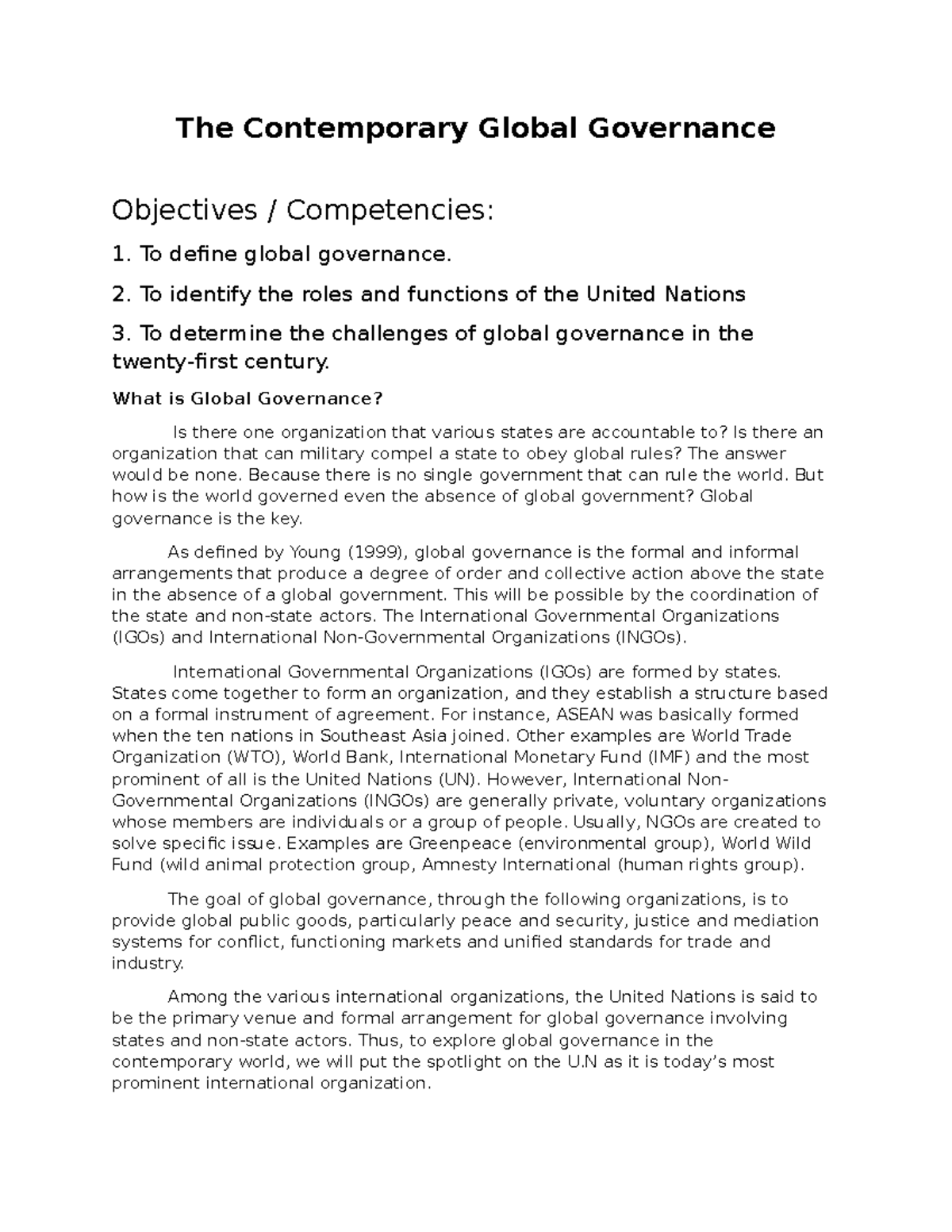 Global Governance: Challenges and Roles of the UN in the 21st Century ...