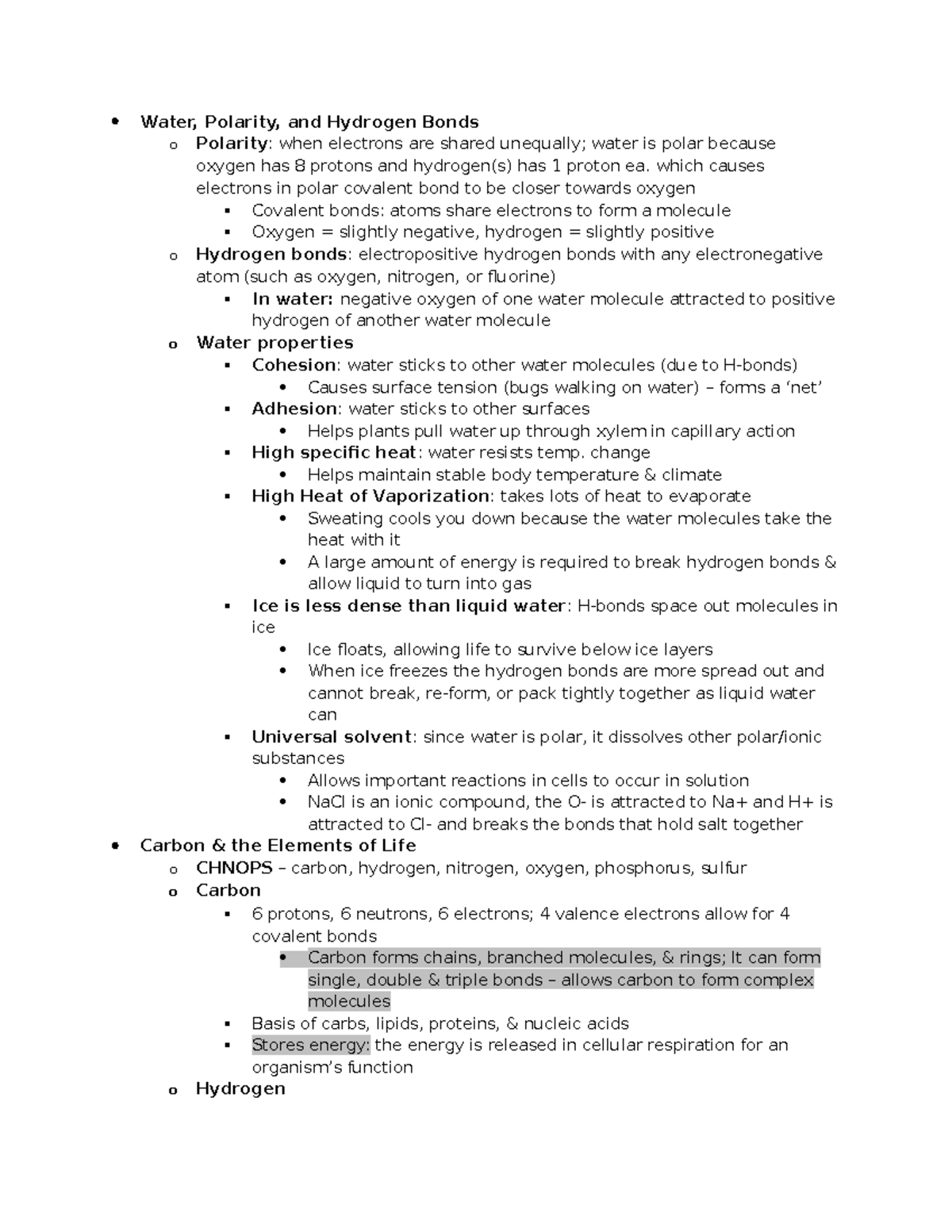 Learn-Biology 1: Water Properties, Biochemistry, and Macromolecules ...