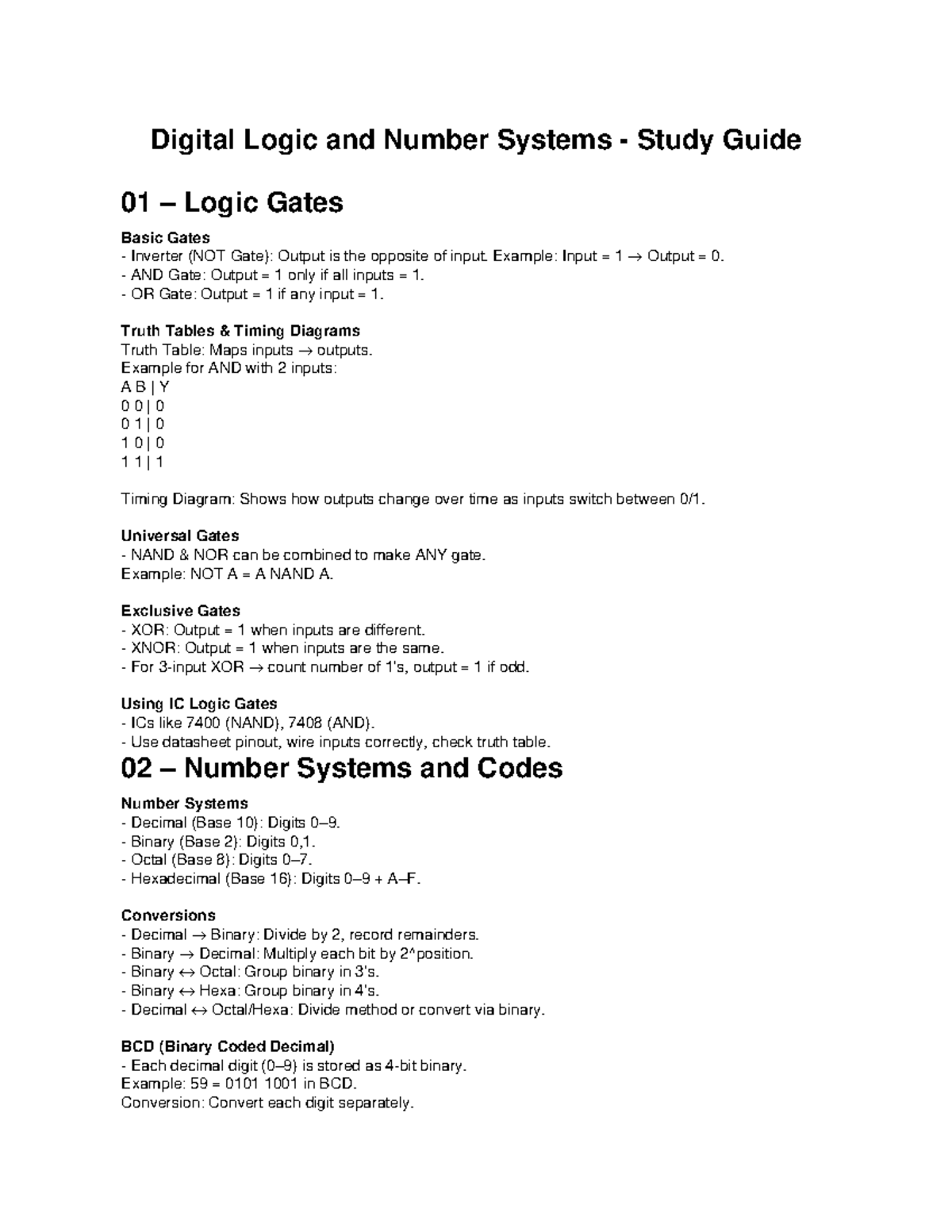 Digital Logic and Number Systems Study Guide: Logic Gates & Number ...