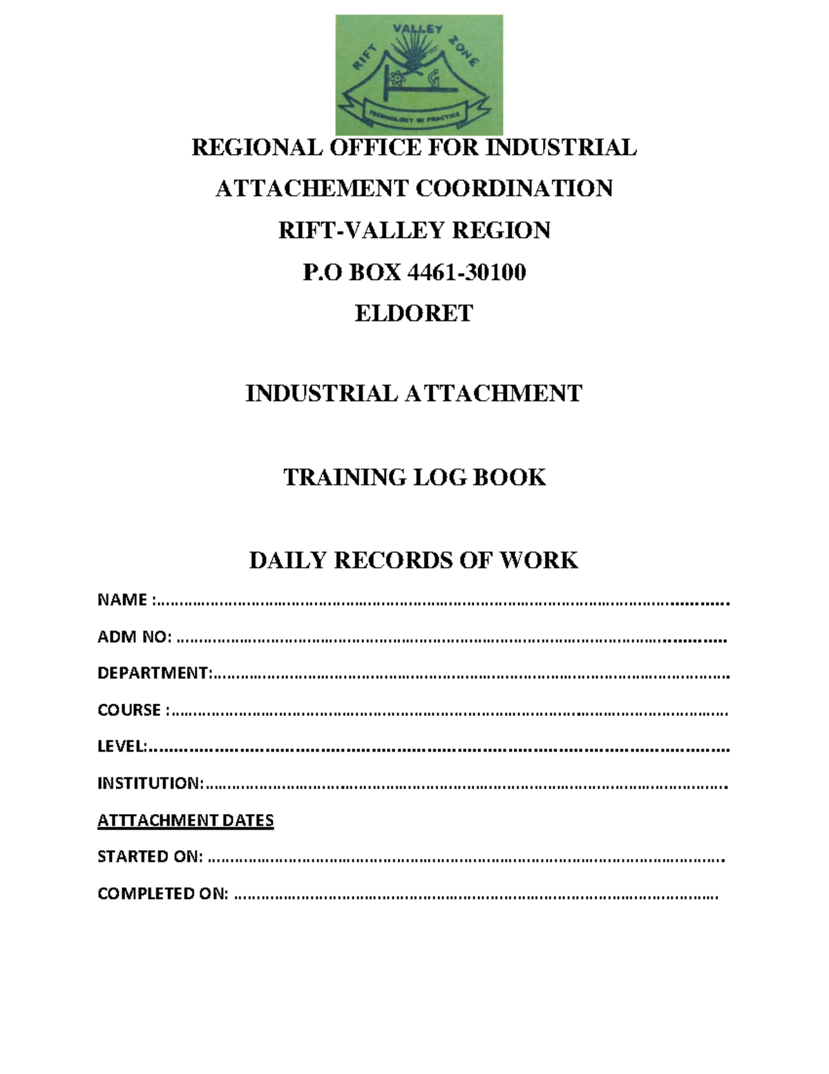 Industrial Attachment Log Book - Daily Work Records - Studocu