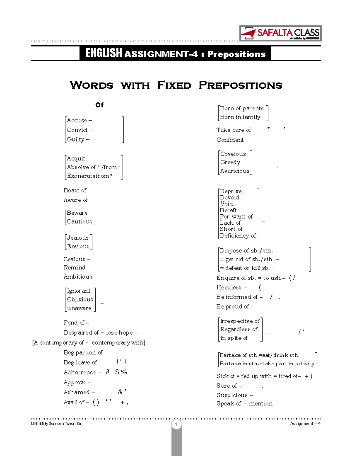 ENGLISH 4: Prepositions Practice Assignment Notes - Studocu