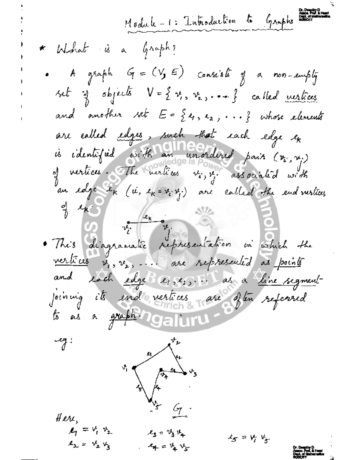 Module 1: Introduction to Graphs - Lecture Notes (BGSCET) - Studocu