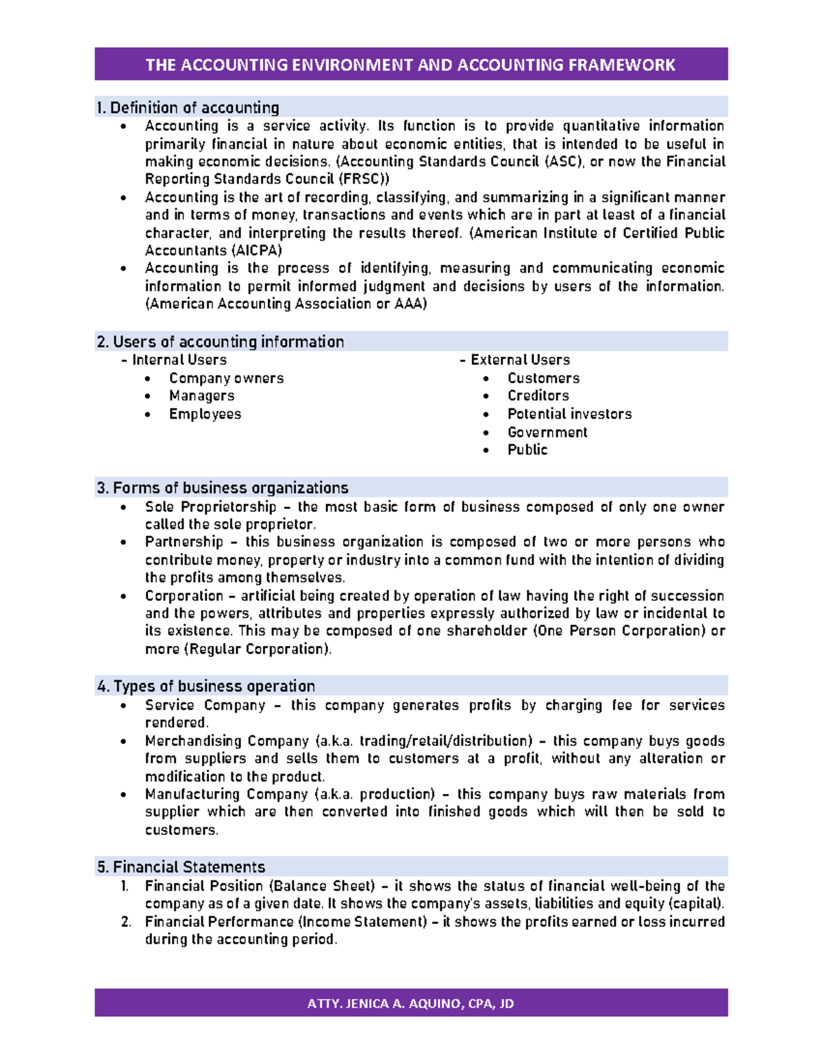 Accounting Environment & Framework Overview: Key Concepts & Users - Studocu