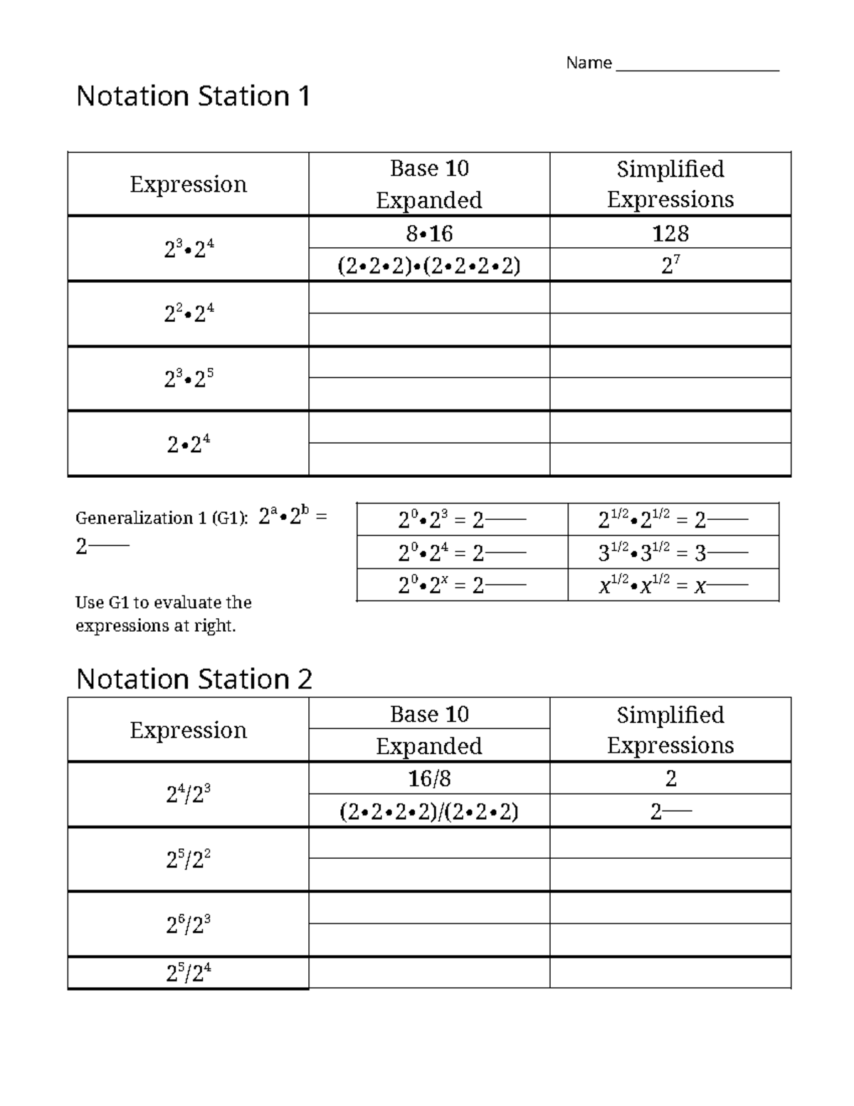 Notation Stations: Expressions & Generalizations in Base 10 - Math ...