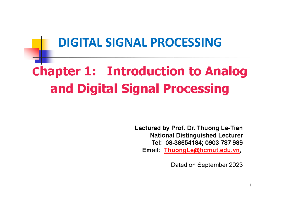 DIGITAL SIGNAL PROCESSING (DSP) Chapter 1: Intro to Signals & Systems - Studocu