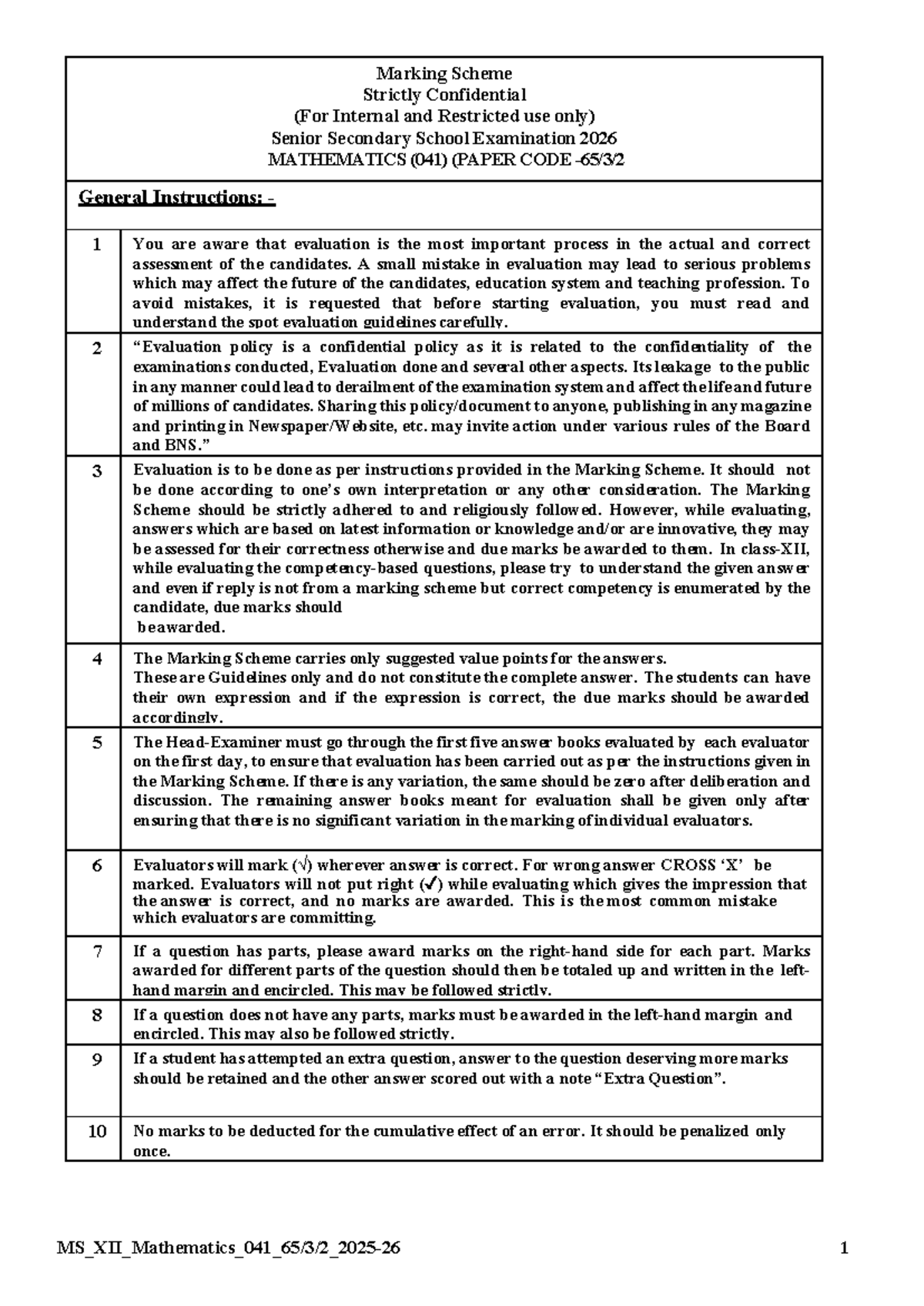 Marking Scheme for Senior Secondary Mathematics Exam 2026 (041) - Studocu