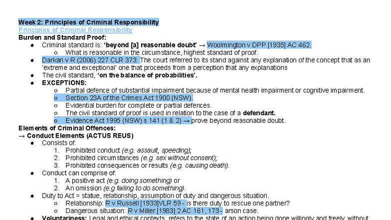 Criminal Justice Exam Notes: Principles of Criminal Responsibility ...