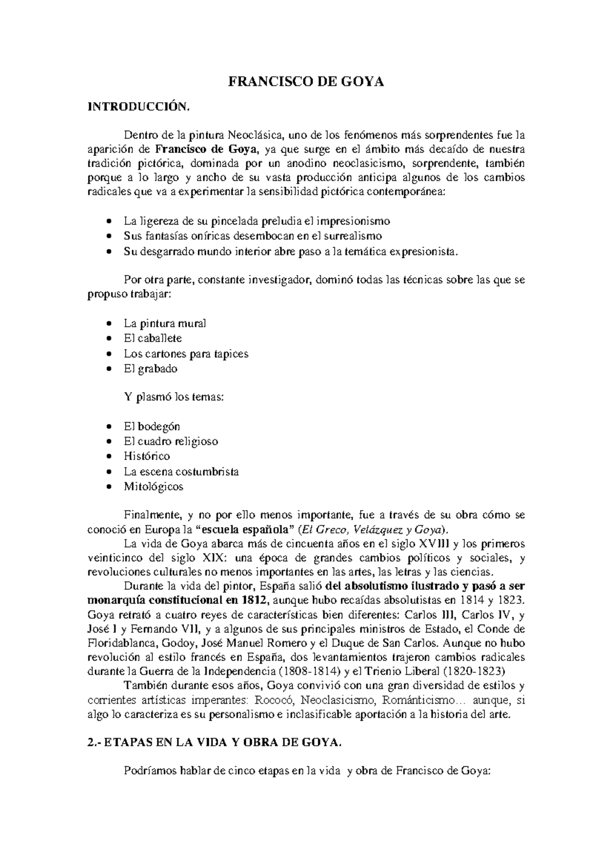 Estudio del Arte de Francisco de Goya: Etapas y Obras (CÓD. ART 101 ...