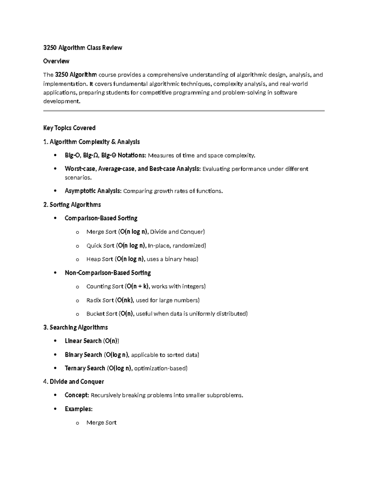 Cs3250 - It's a general algorithm review/note for this course - 3250 Algorithm Class Review ...