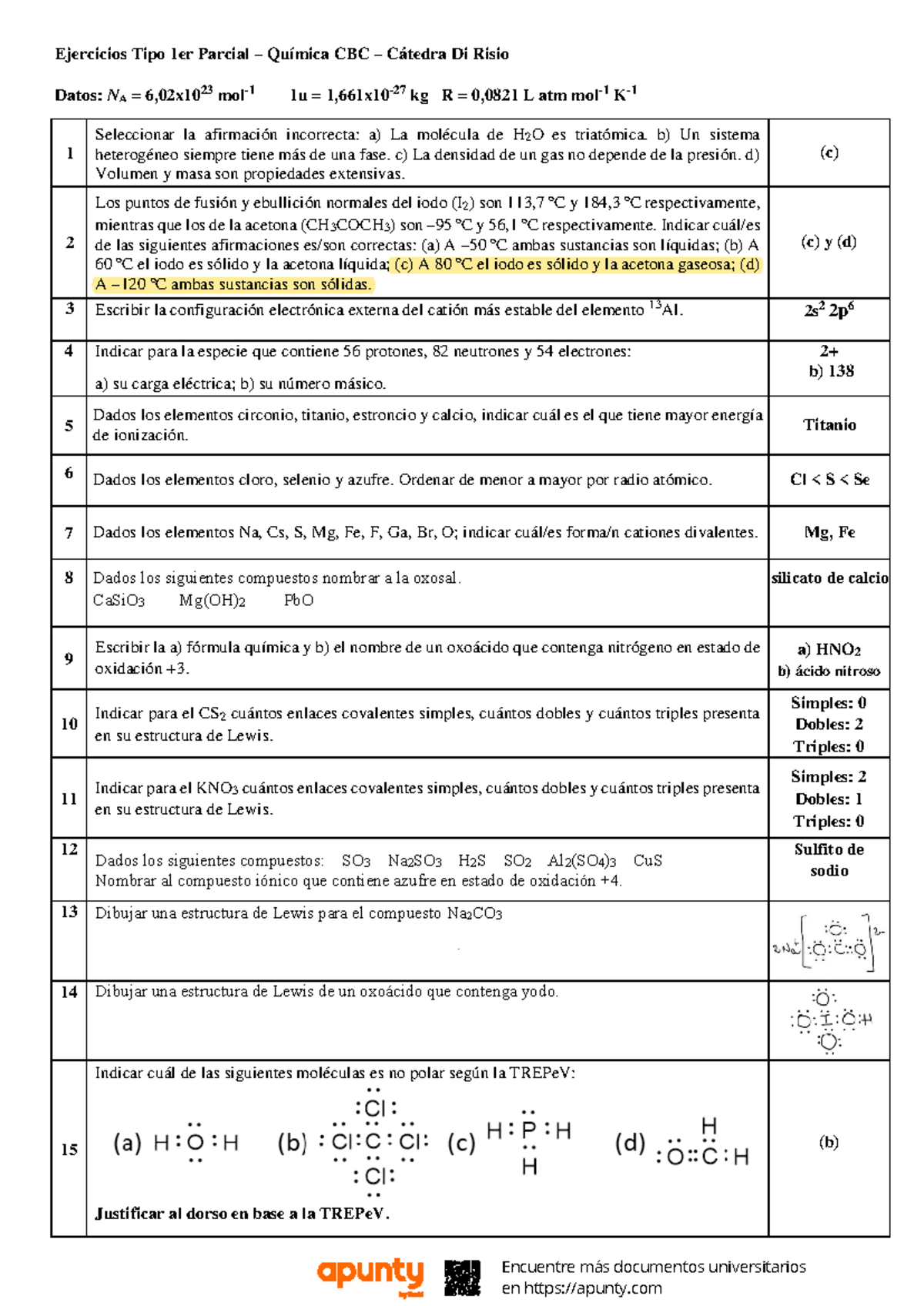 Ejercicios Tipo 1er Parcial Química CBC Di Risio - Studocu