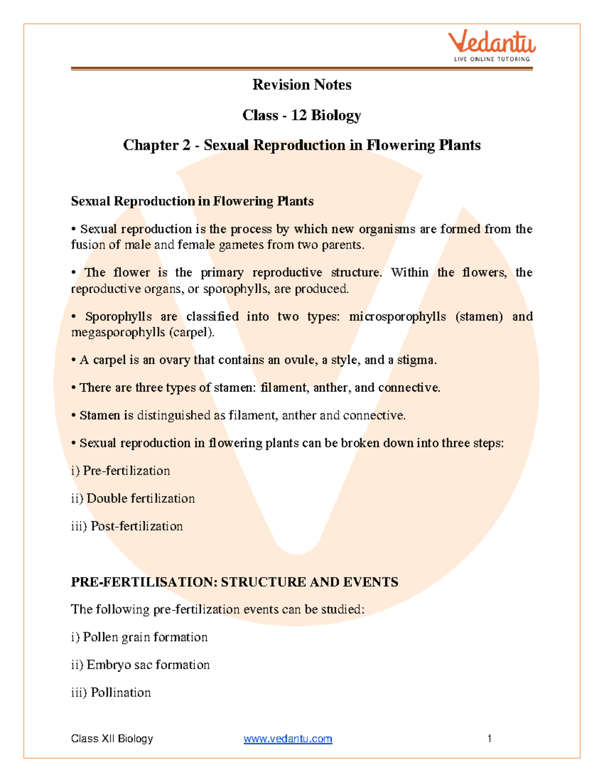 Class 12 Biology Chapter 2 Revision Notes - Revision Notes Class - 12 ...
