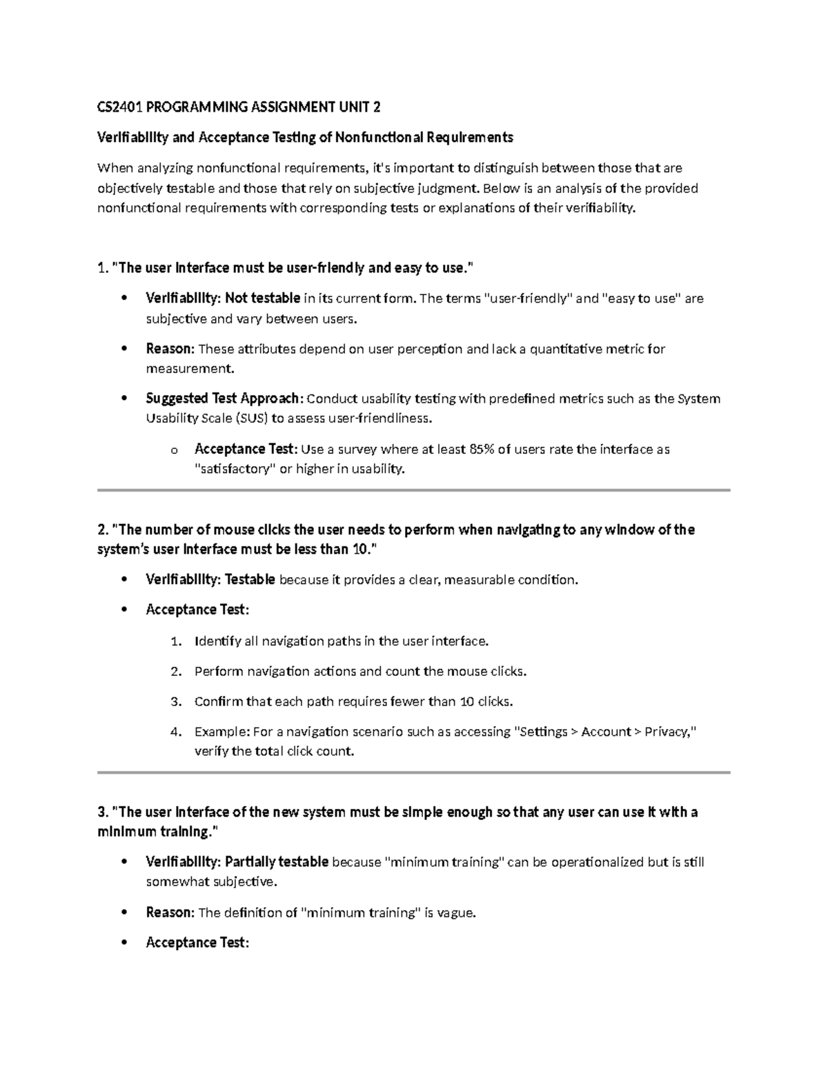 CS2401 Programming Assignment 2: Analyzing Nonfunctional Requirements - Studocu