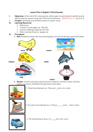 LP- English- Rhyming Words Final - DAILY LESSON LOG FOR IN - PERSON ...