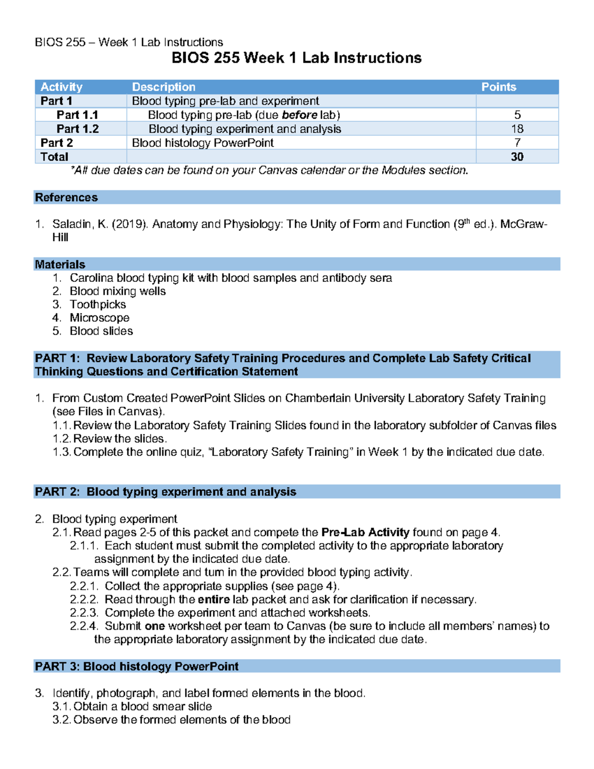 BIOS 255 Week 1 Lab Instructions - Blood Typing & Histology Analysis ...