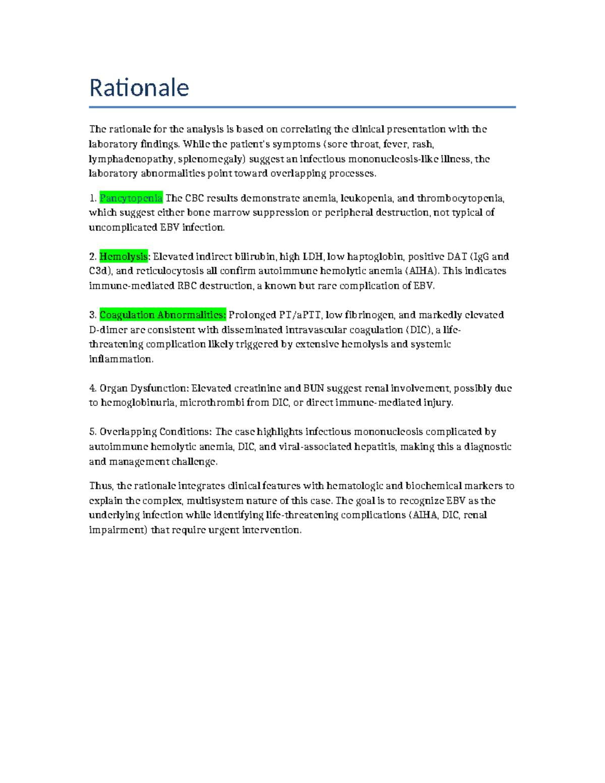 Case Analysis: EBV Complications and Rationale (Clinical Insights ...