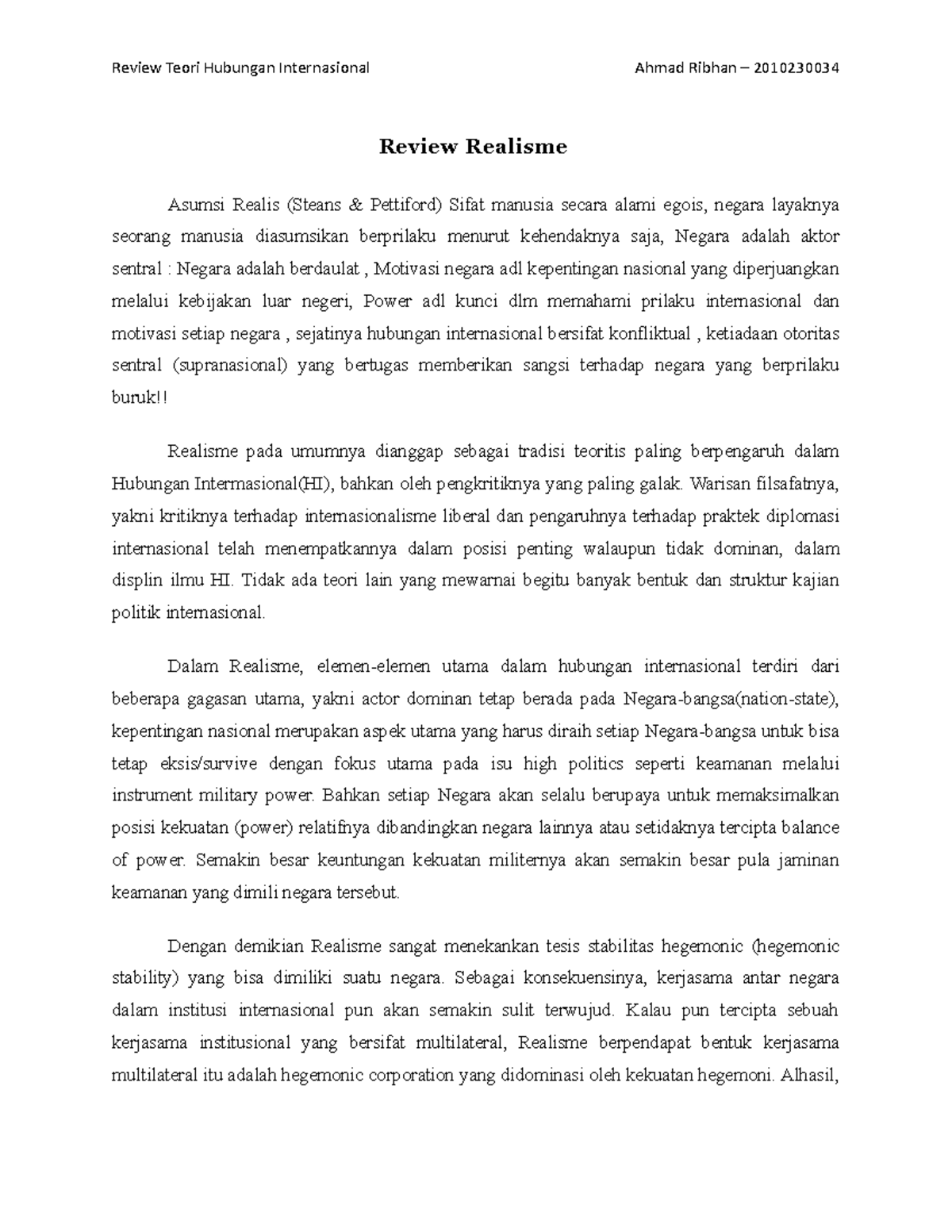 Tinjauan Teori Hubungan Internasional: Realisme, Neo-Realisme, dan ...