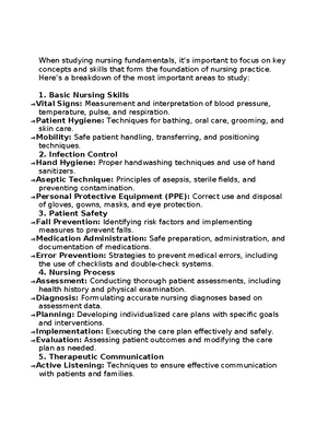 Nursing Fundamentals - Study Notes & Assignments - Studocu