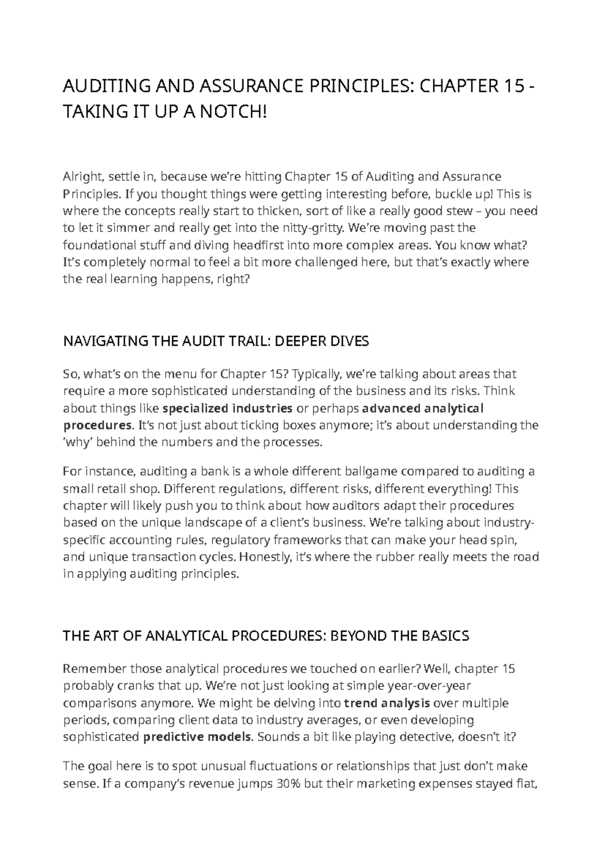 AUDITING & ASSURANCE PRINCIPLES: CH 15 REVIEW AND INSIGHTS - Studocu