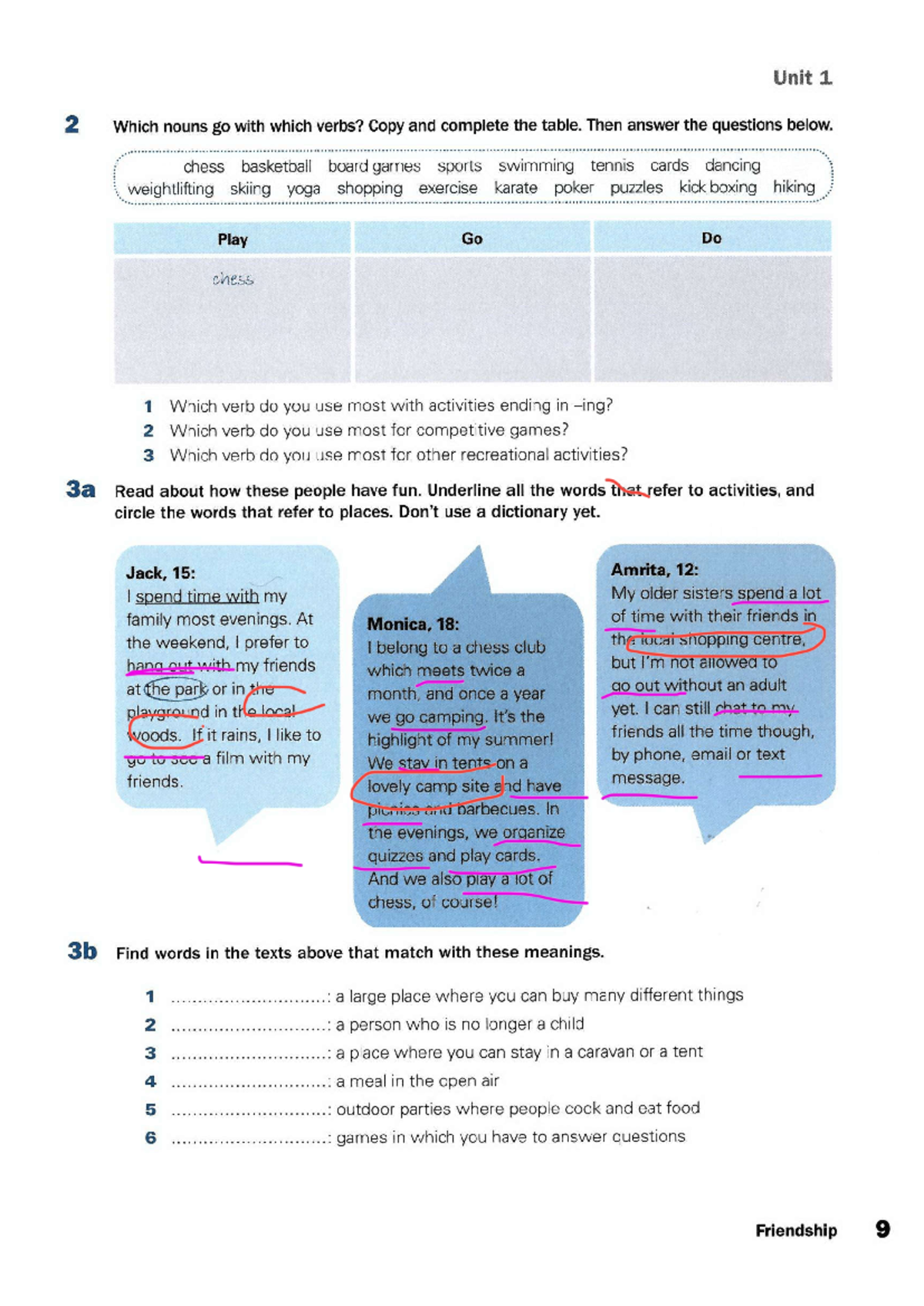 HO1 Scanning Unit 1: Nouns & Verbs Association Exercise - Studocu